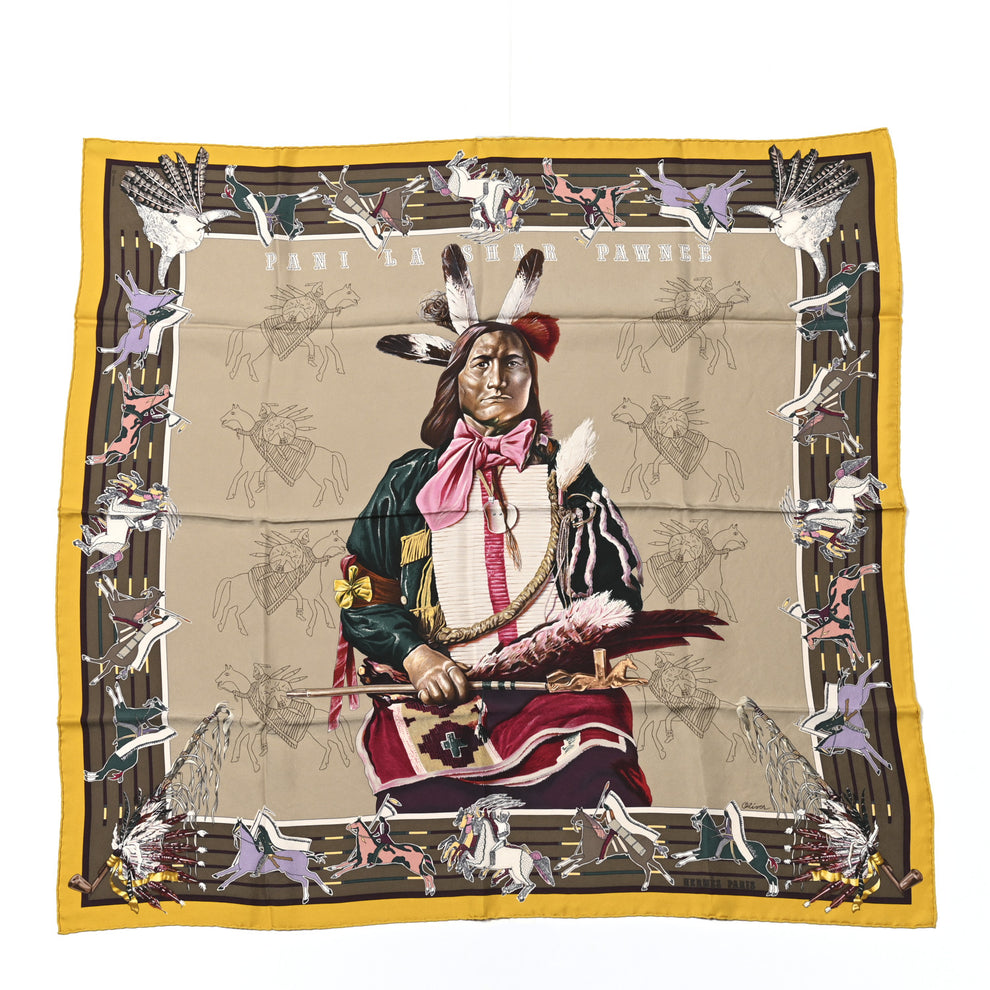 Hermes Silk Pani La Shar Pawnee Wash Scarf 90 Etoupe Safran Mauve ...