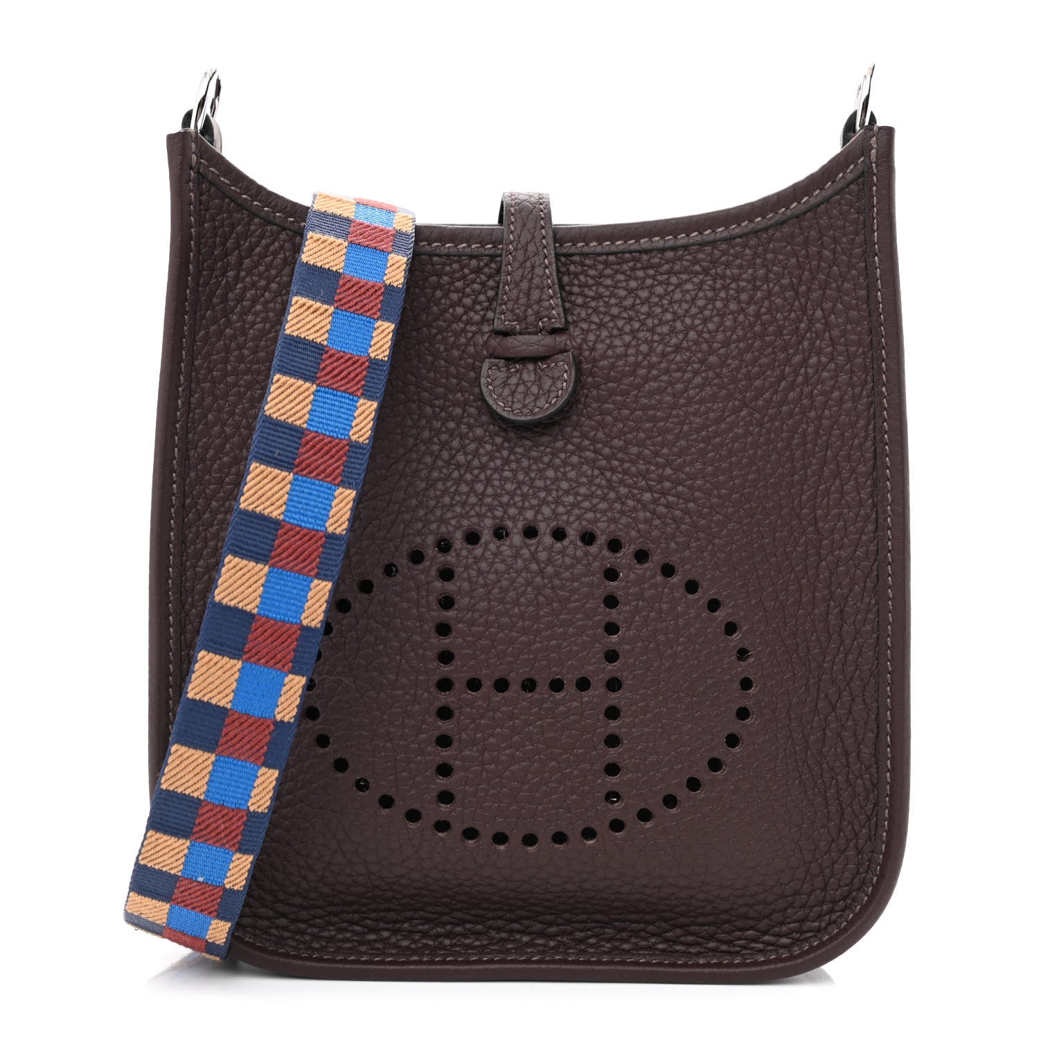 Hermes Taurillon Clemence Maxi Quadrille Evelyne TPM Rouge Sellier Bleu ...
