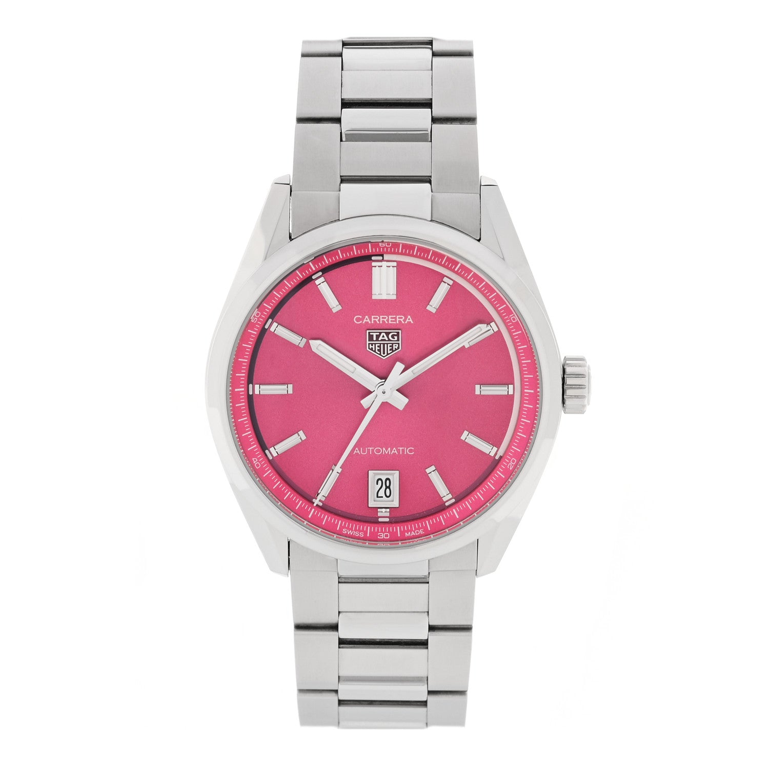 Tag Heuer Stainless Steel 36mm Carrera Date Automatic Watch Pink ...