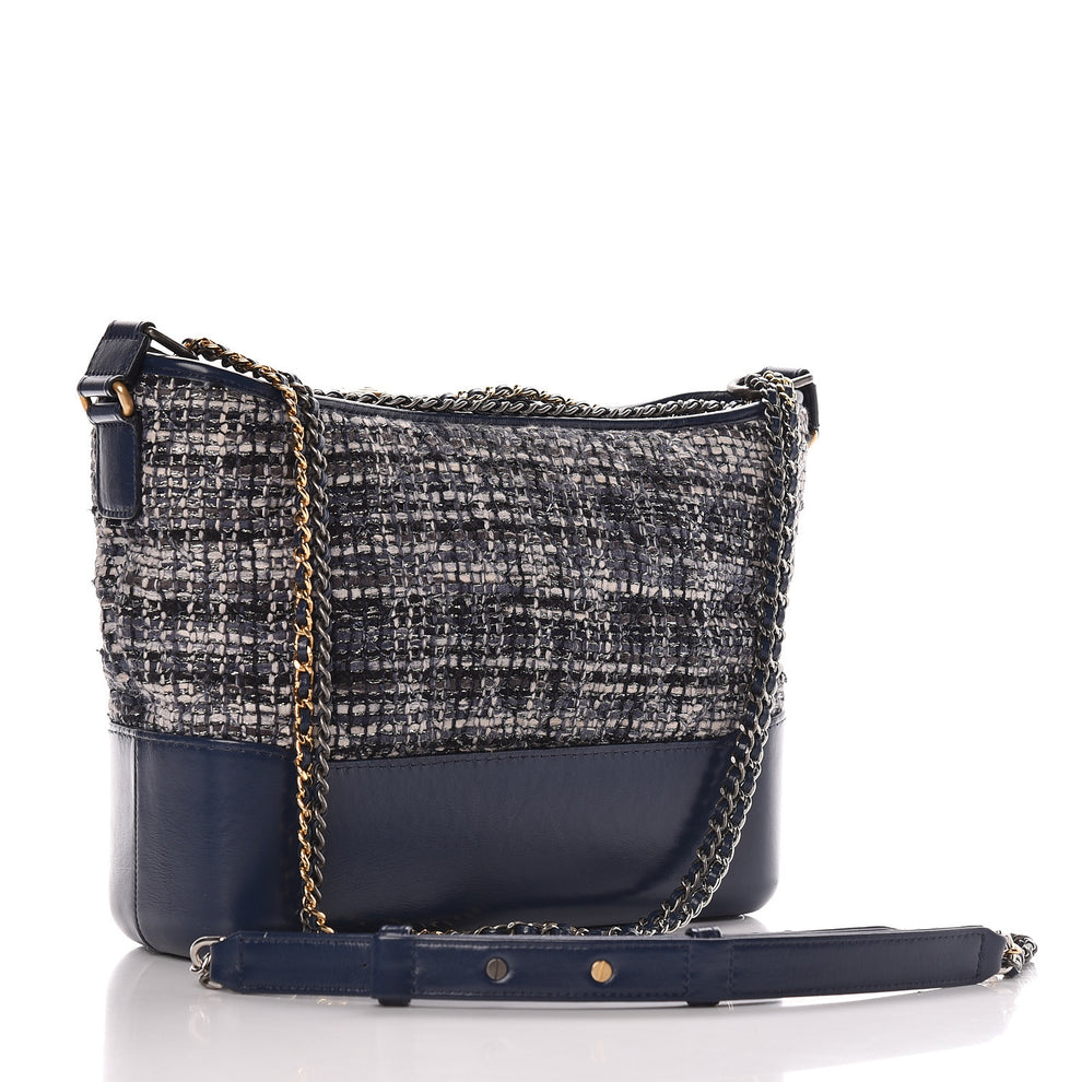 Chanel Tweed Calfskin Quilted Medium Gabrielle Hobo Navy 671525 ...