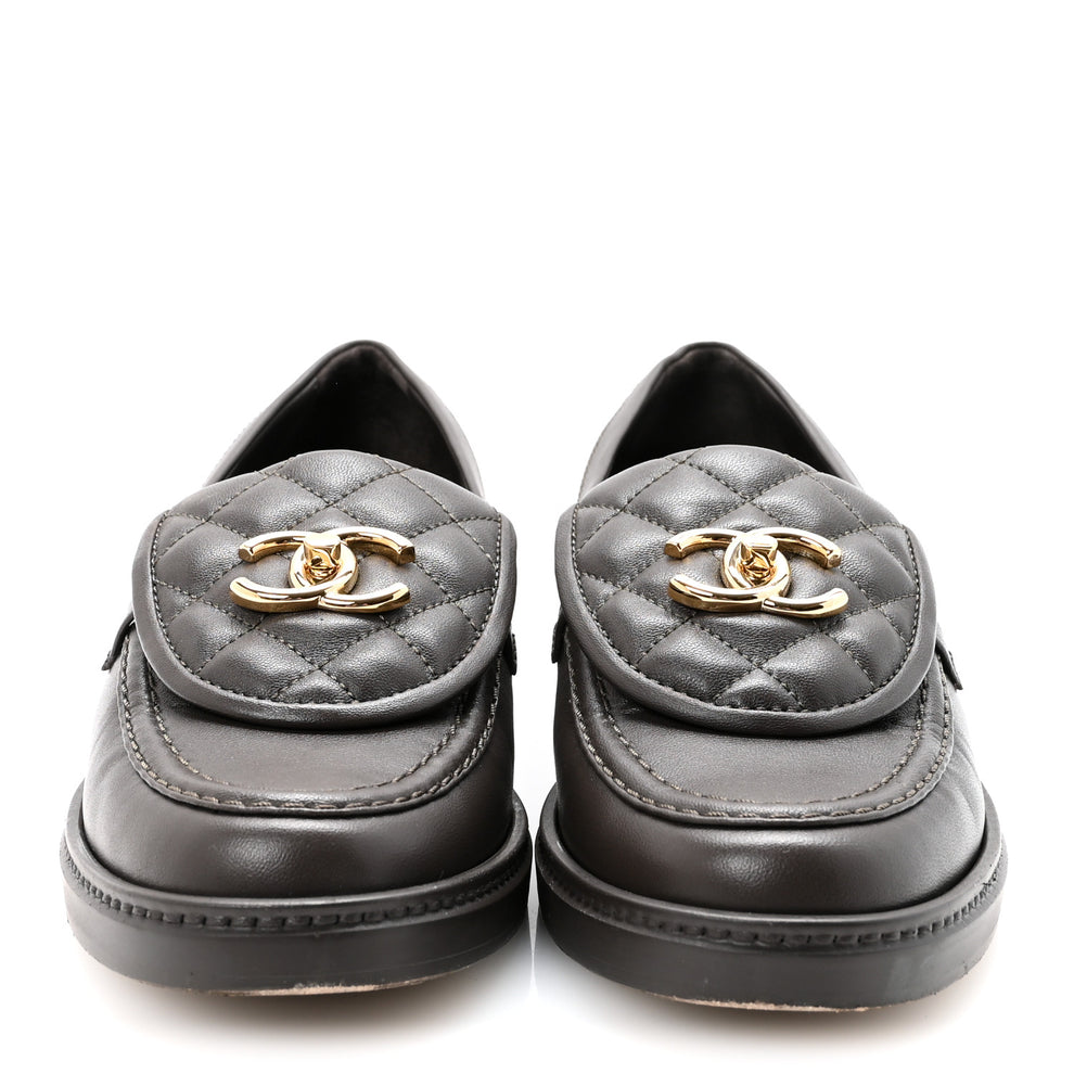 Chanel Lambskin Quilted CC Turnlock Loafers 36 Dark Brown 1796849 ...