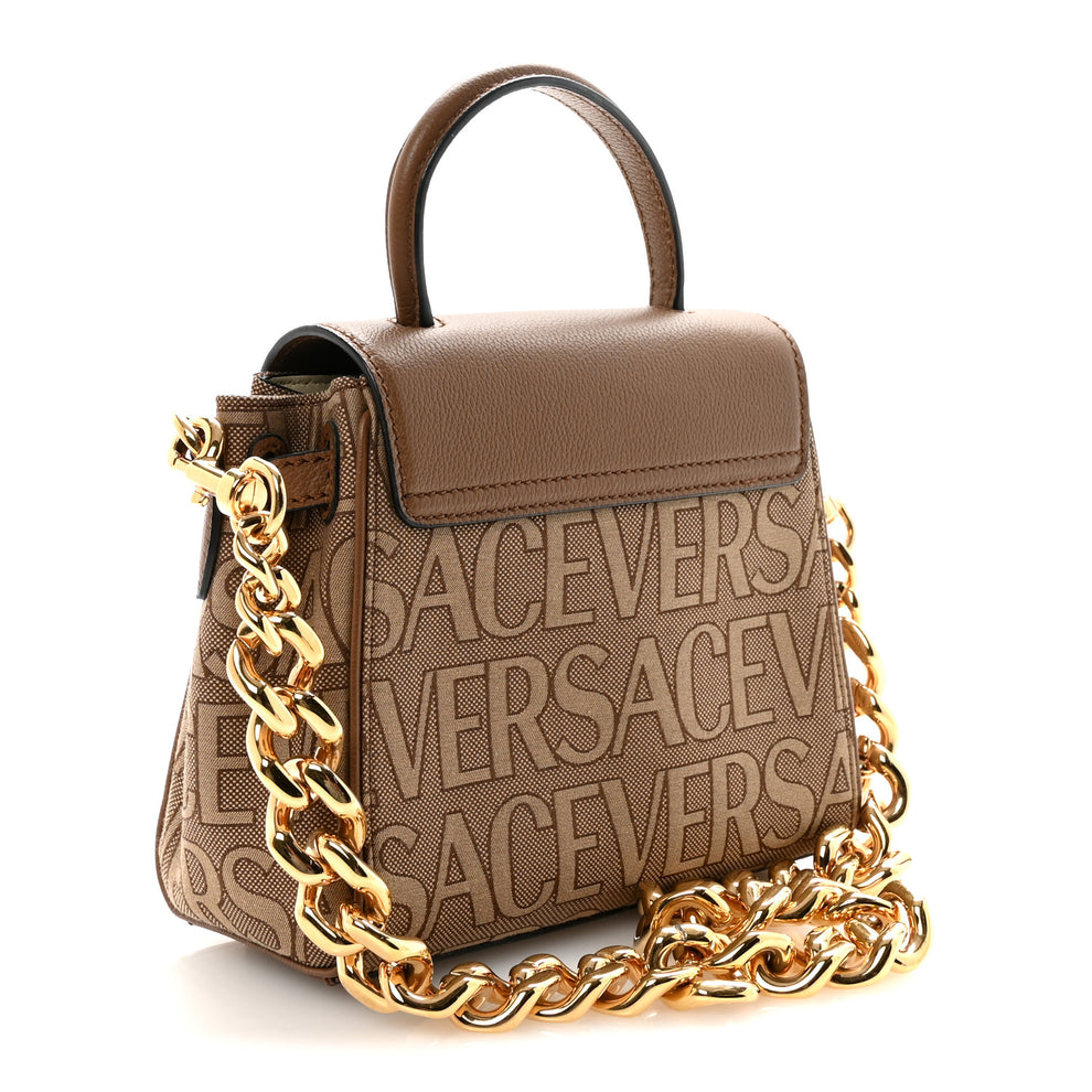 Versace Calfskin Canvas Allover La Medusa Small Top Handle Handbag ...