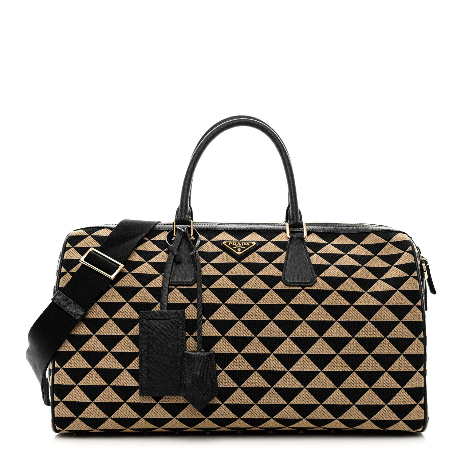 Prada Jacquard Saffiano Triangolo Symbole Embroidered Medium Travel Bag ...