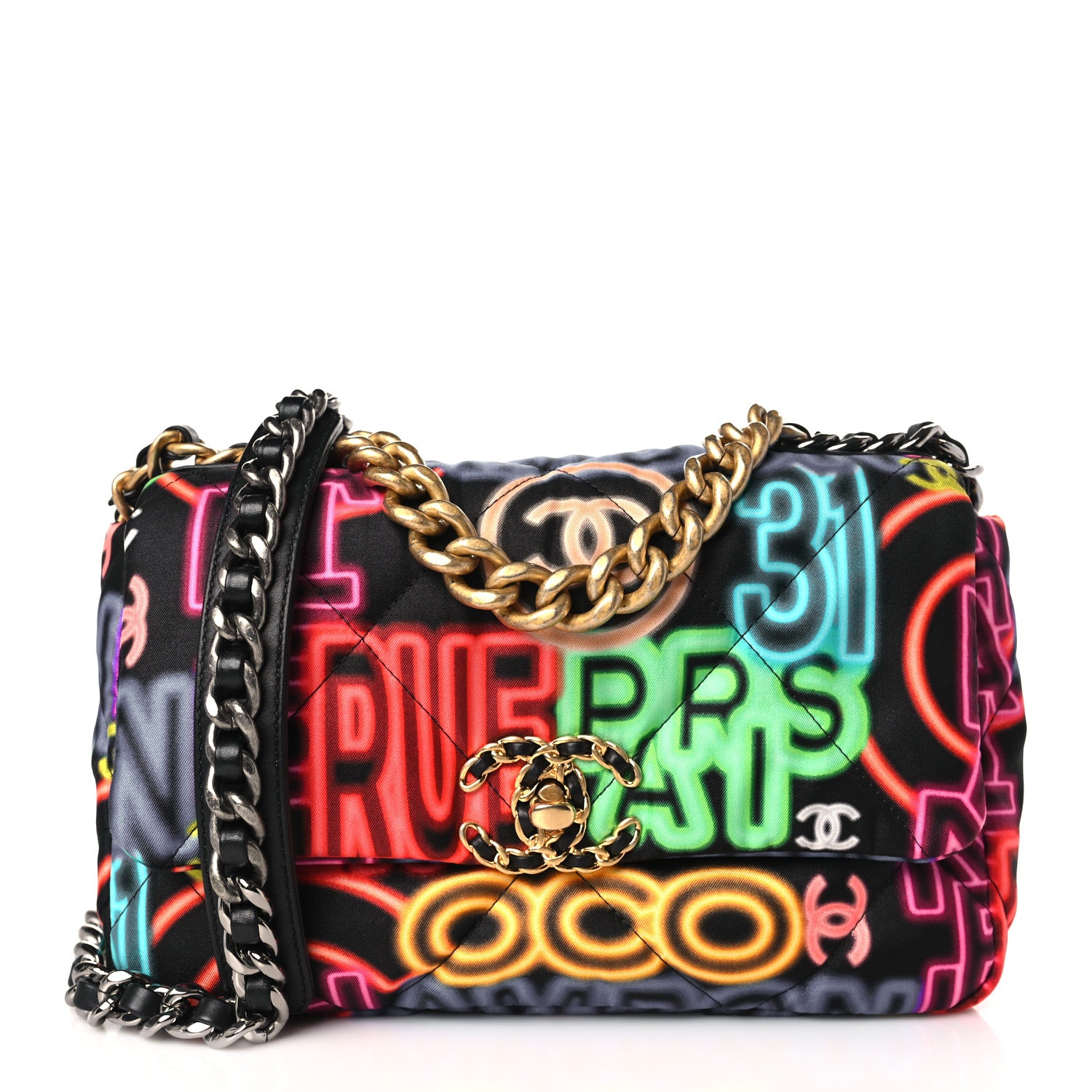 Chanel Fabric Printed Medium Chanel 19 Flap Black Multicolor 1273271 ...