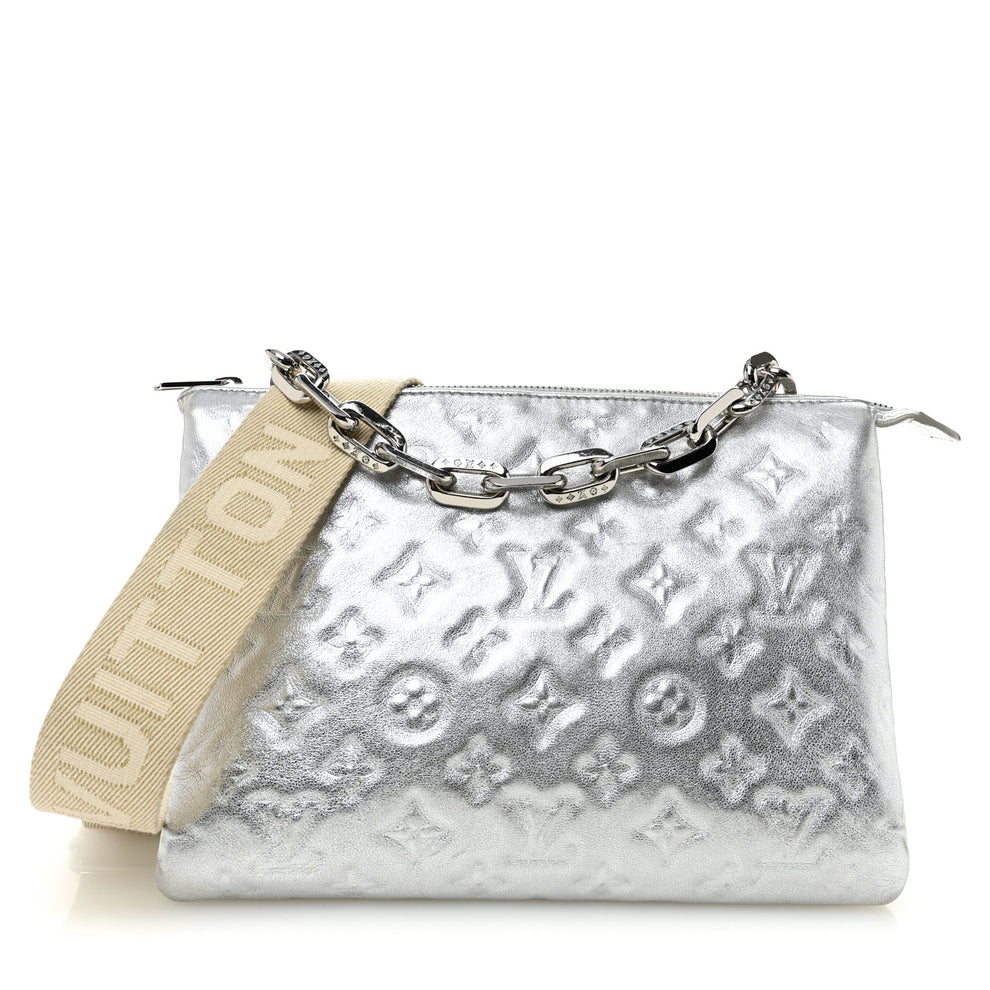 Louis Vuitton Metallic Lambskin Embossed Monogram Coussin PM Silver ...
