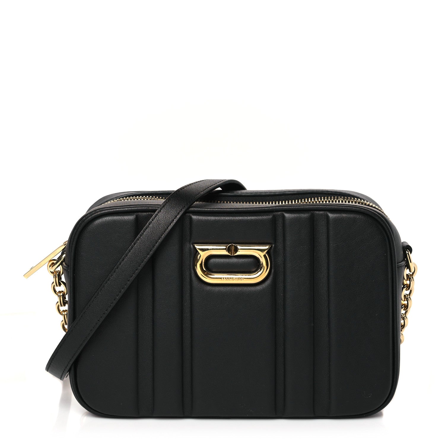 Salvatore Ferragamo Calfskin Quilted Medium Gancini Camera Case Black ...