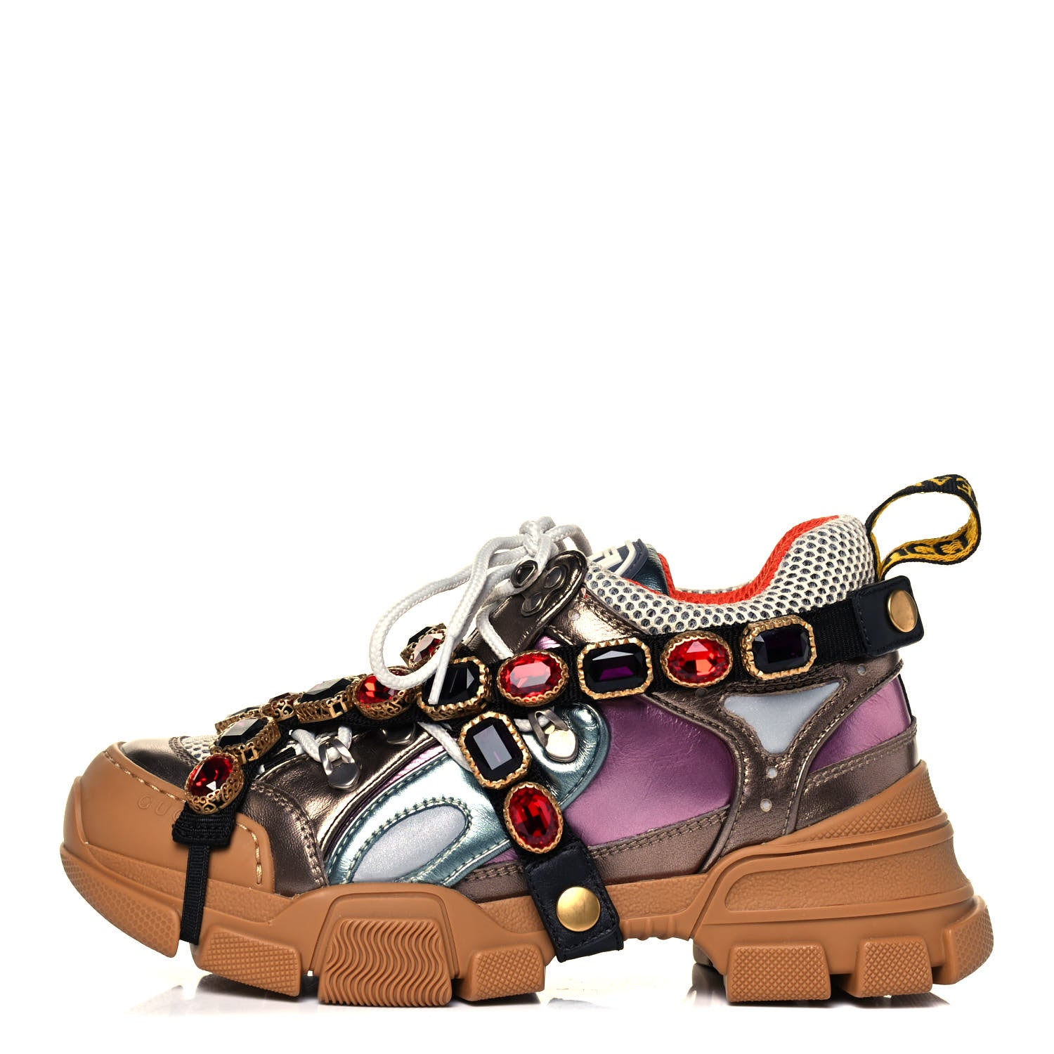 Gucci X SEGA Metallic Calfskin Mesh Removable Crystals Womens Flashtrek ...