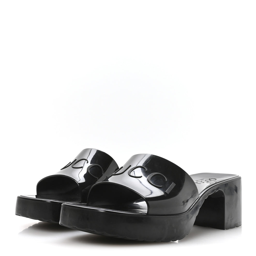 Gucci Rubber Gucci Logo Womens Platform 20/60mm Slide Sandals 37 Black ...