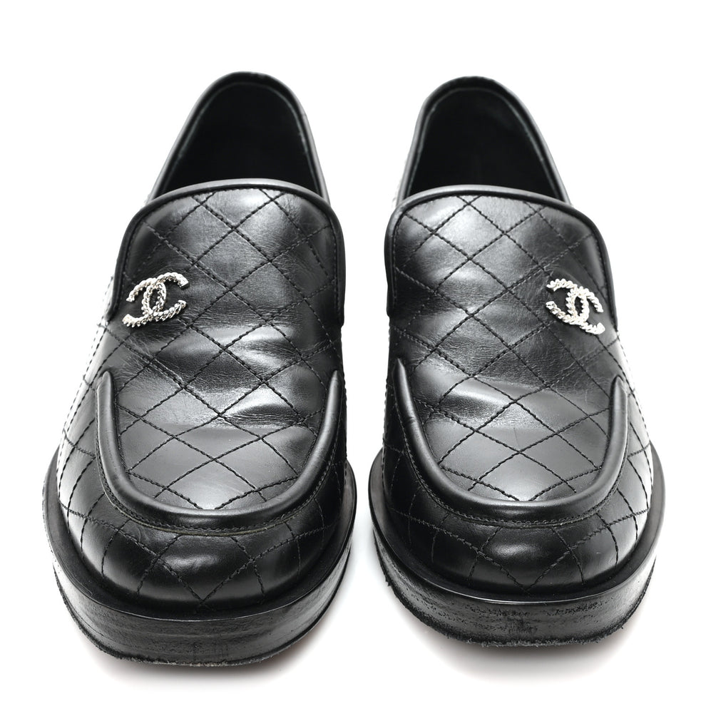 Chanel Calfskin Stitched CC Loafers 38 Black 1777489 – FASHIONPHILE