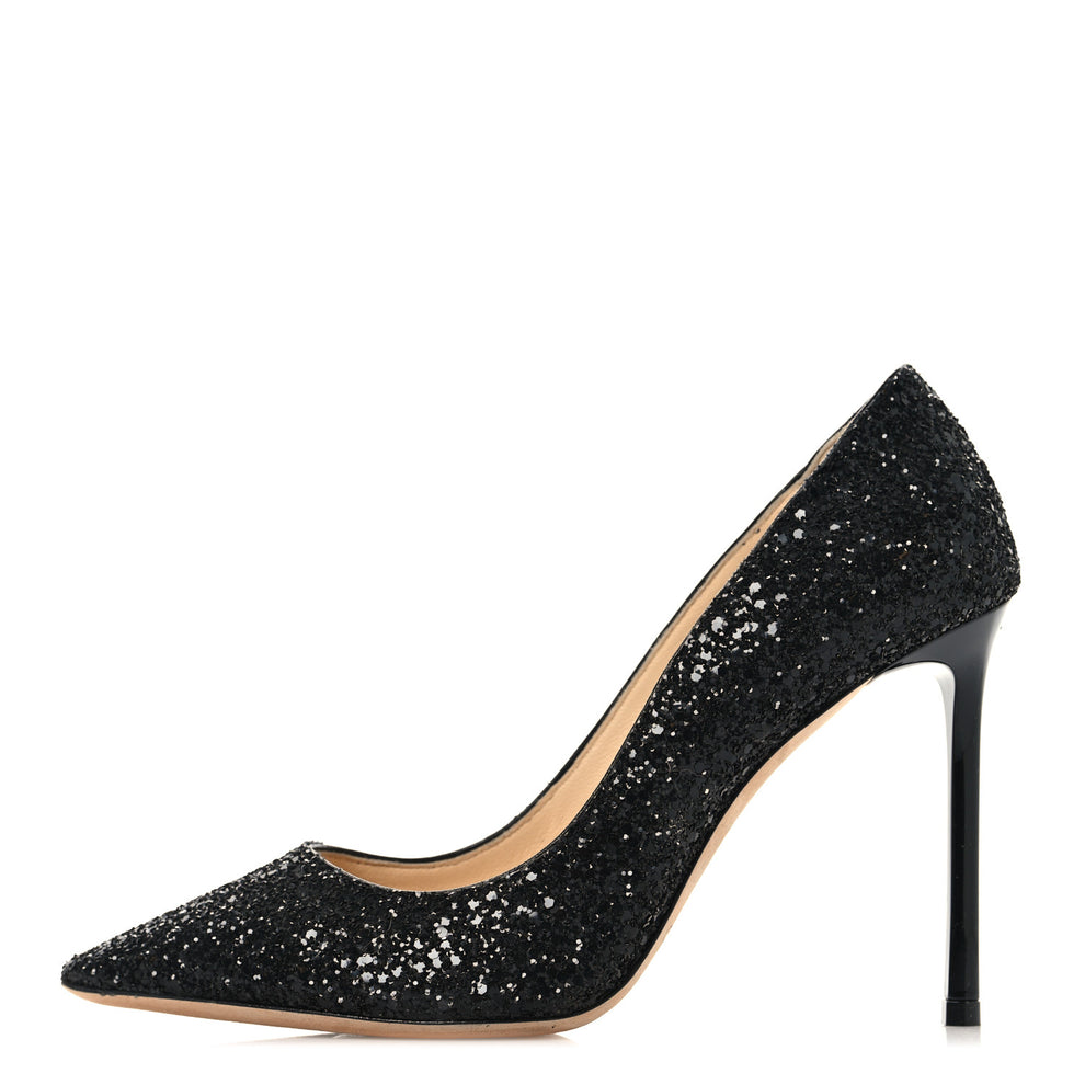 Jimmy Choo Coarse Glitter Pointy Toe Romy Pumps 36 Black 1806981 ...