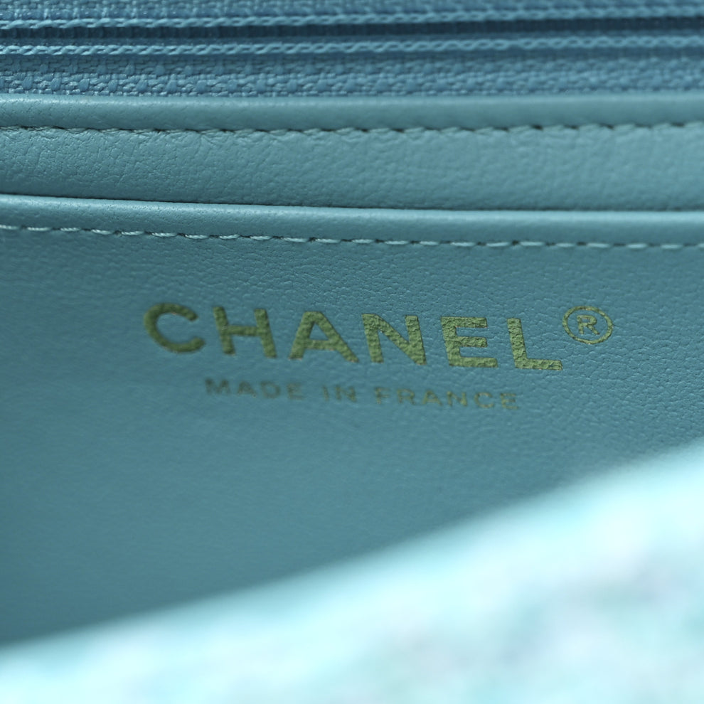 Chanel Wool Tweed Quilted Mini Rectangular Flap Turquoise Light Blue ...