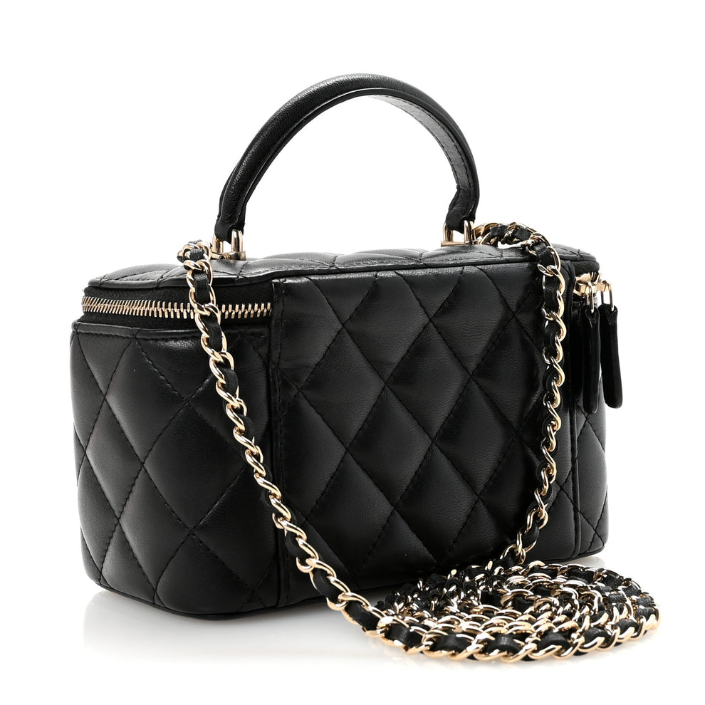Chanel Lambskin Quilted Small Top Handle Vanity Case With Chain Black ...