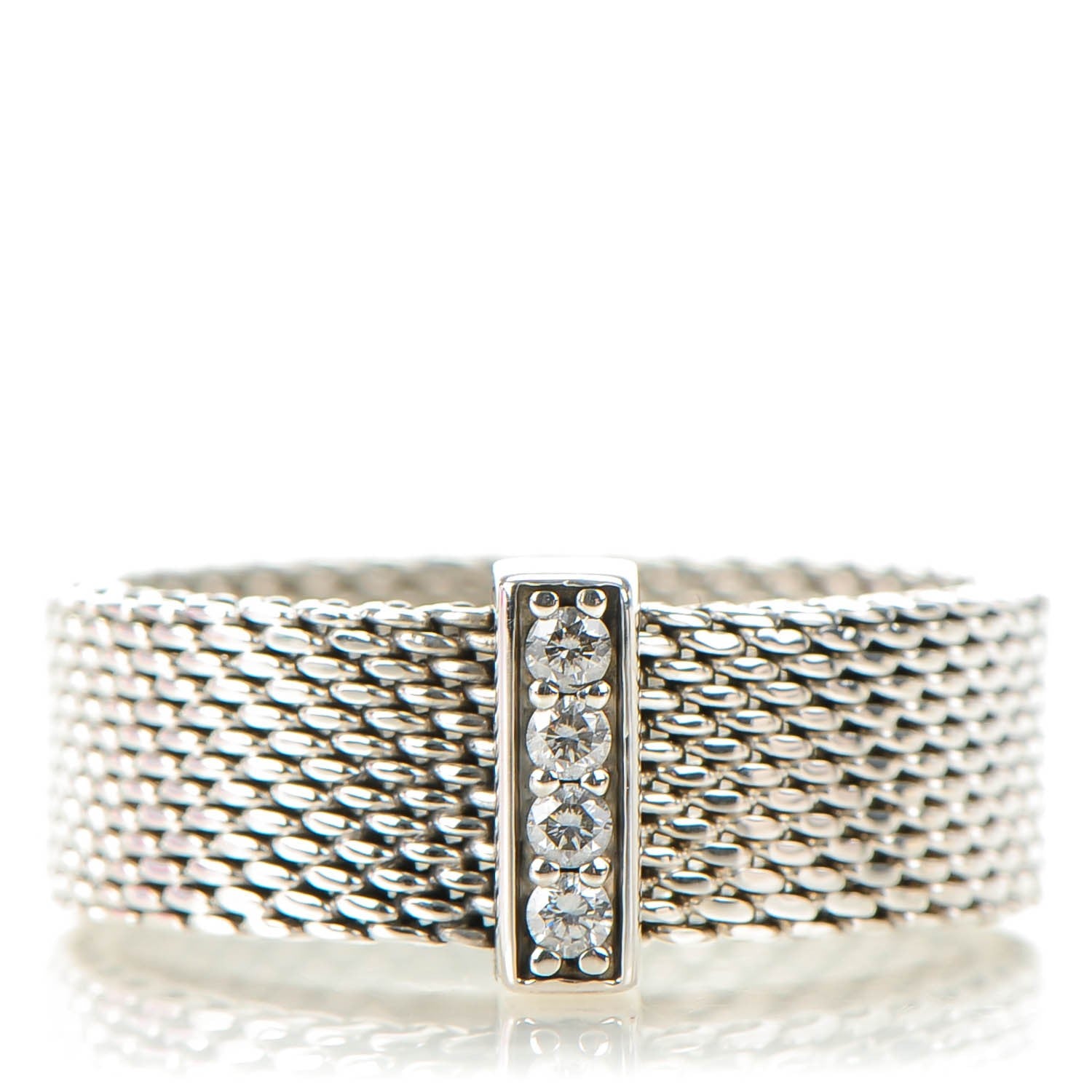 Tiffany Sterling Silver Diamond Mesh Somerset Ring 54 7 136766 ...