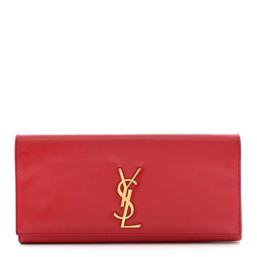 Saint Laurent Calfskin Monogram Cassandre Clutch Rouge Orient 1780009 ...