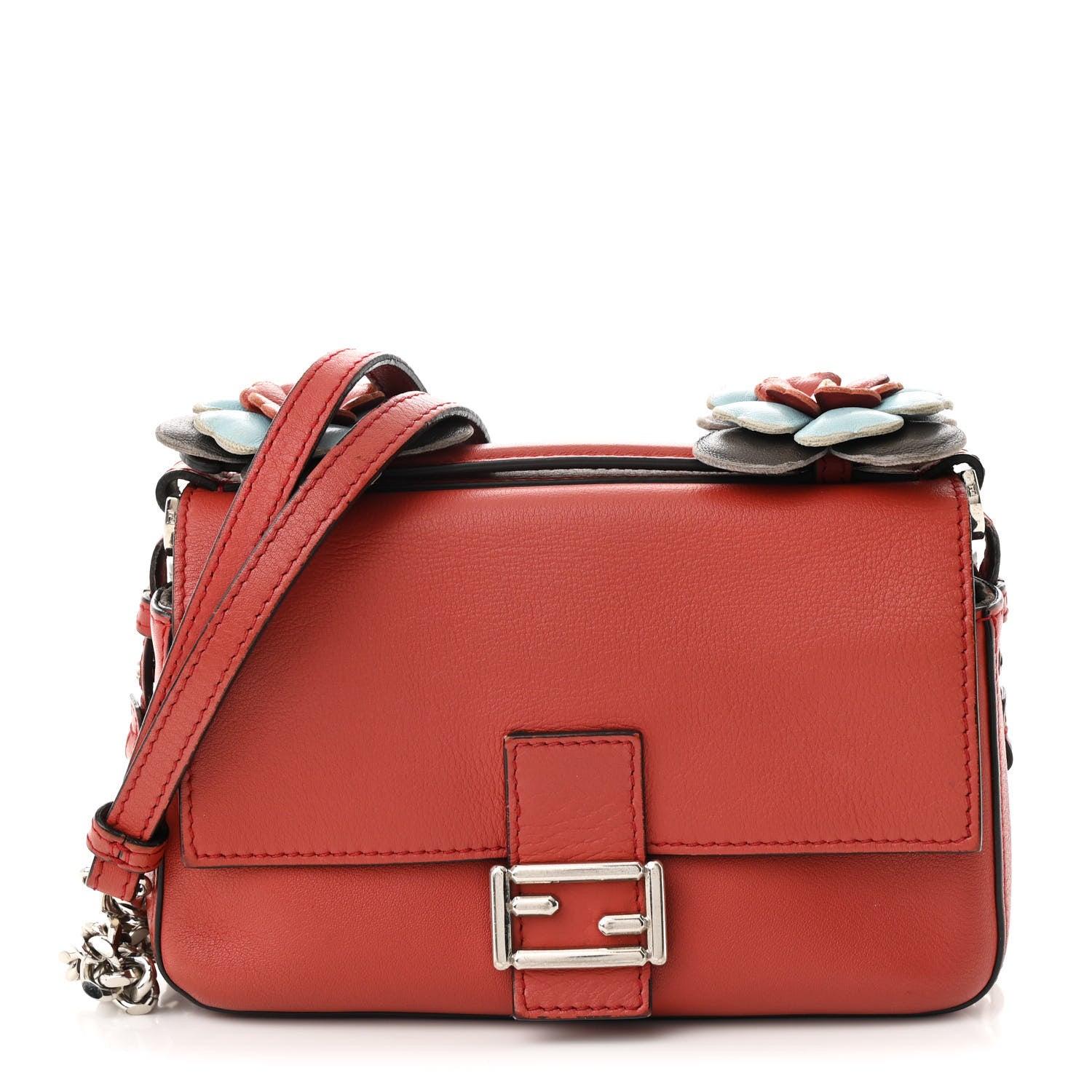 Fendi Vitello Dolce Flowerland Bi-Color Studded Micro Double Baguette ...