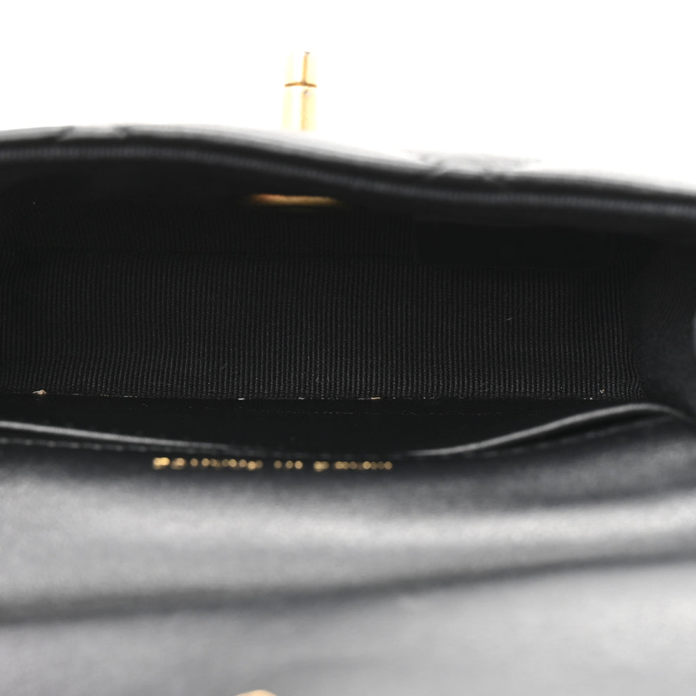 Chanel Calfskin Quilted Lady Handle Flap Card Holder With Chain Black ...