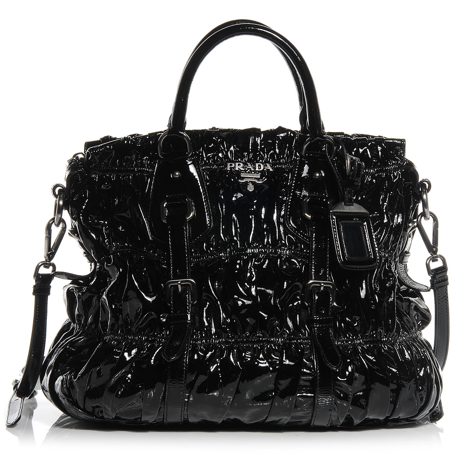 Prada Vernice Gaufre Tote Black 53720 – FASHIONPHILE