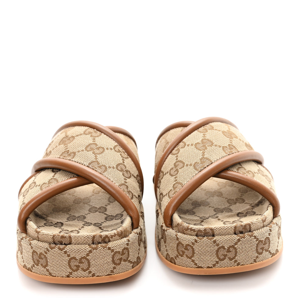 Gucci Monogram GG Calfskin Angelina Platform 55mm Slide Sandals 35 ...