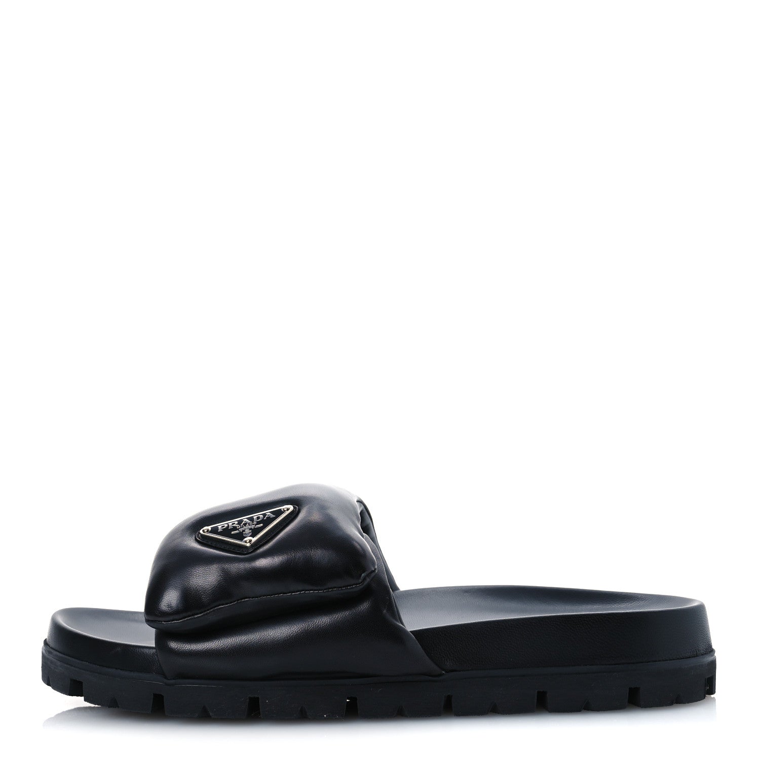 Prada Nappa Soft Padded Triangle Slide Sandals 41 Black 1690330 ...