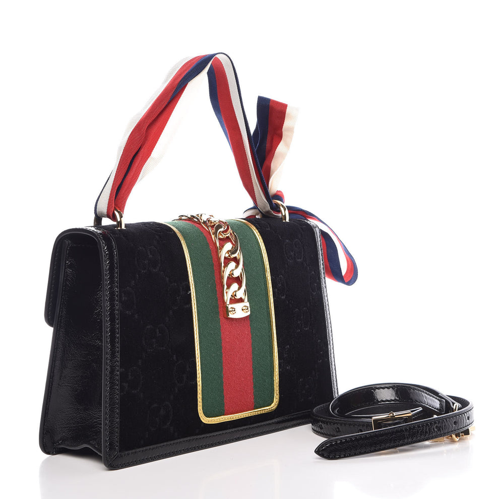 Gucci Velvet GG Monogram Small Sylvie Shoulder Bag Black 364454 ...