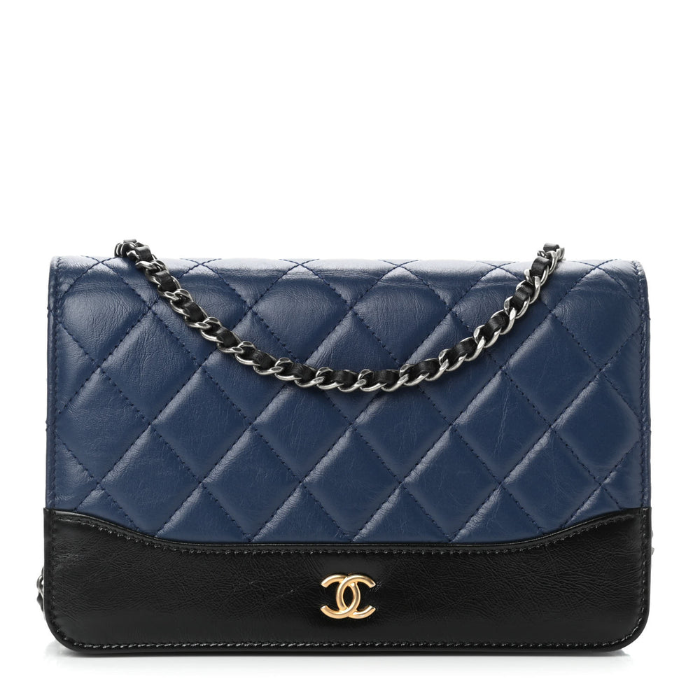 Chanel Aged Calfskin Quilted Gabrielle Wallet On Chain WOC Navy Black ...