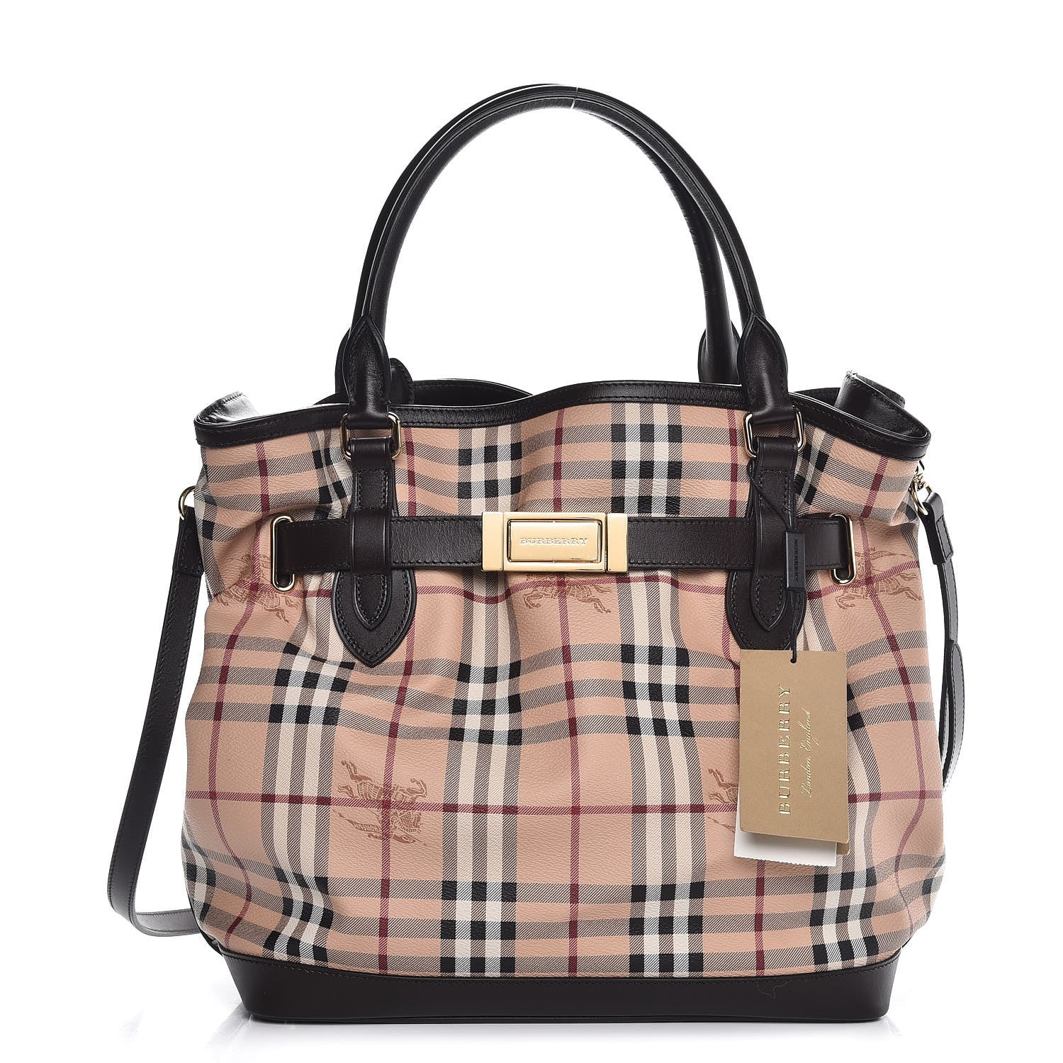 Burberry Haymarket Check Medium Golderton Tote Chocolate 281800 ...
