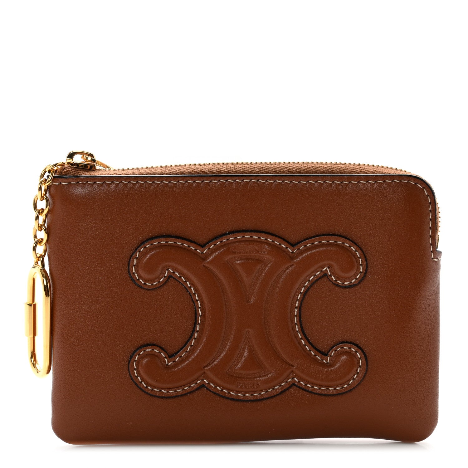 Celine Smooth Calfskin Cuir Triomphe Coin and Card Pouch With Hook Tan ...
