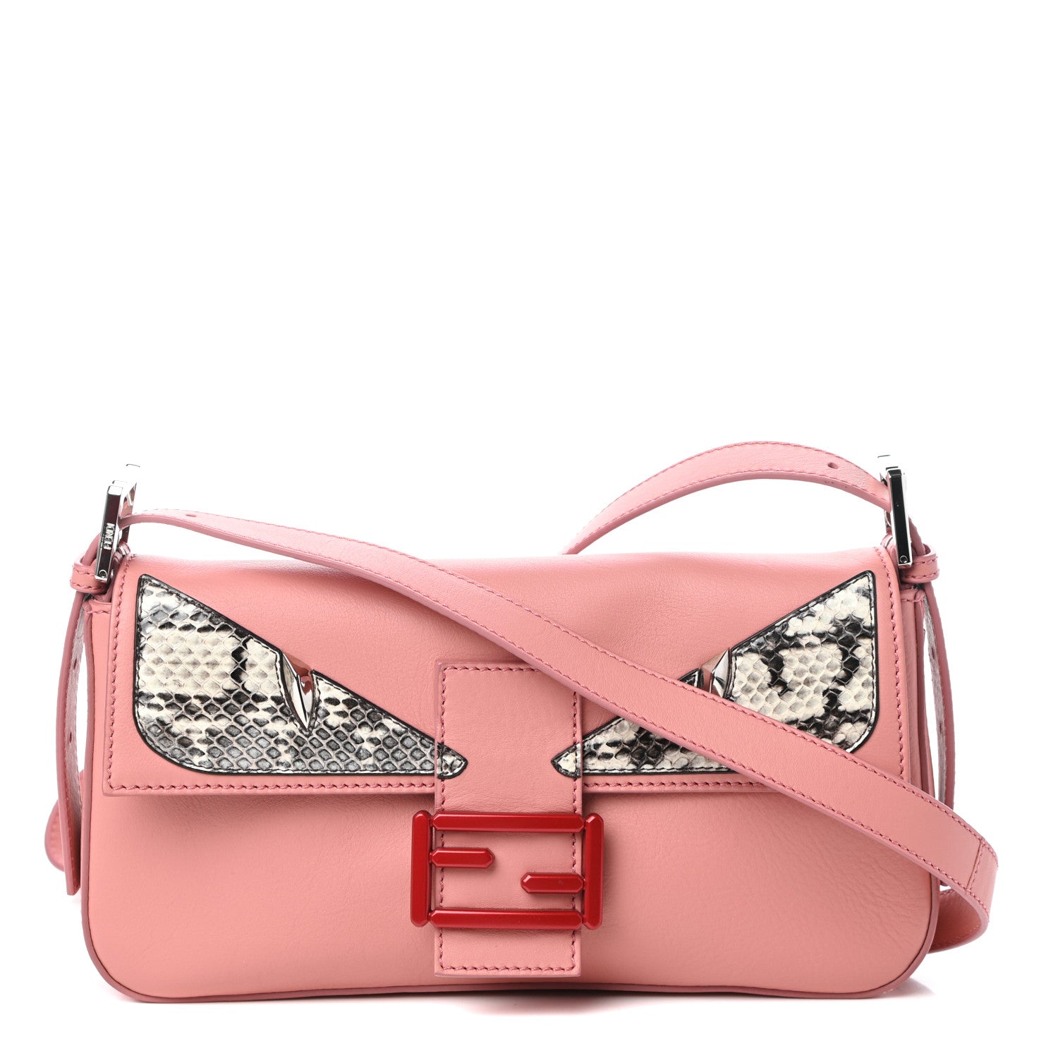 Fendi Calfskin Elaphe Monster Eyes Baguette Bois de Rose Naturale ...