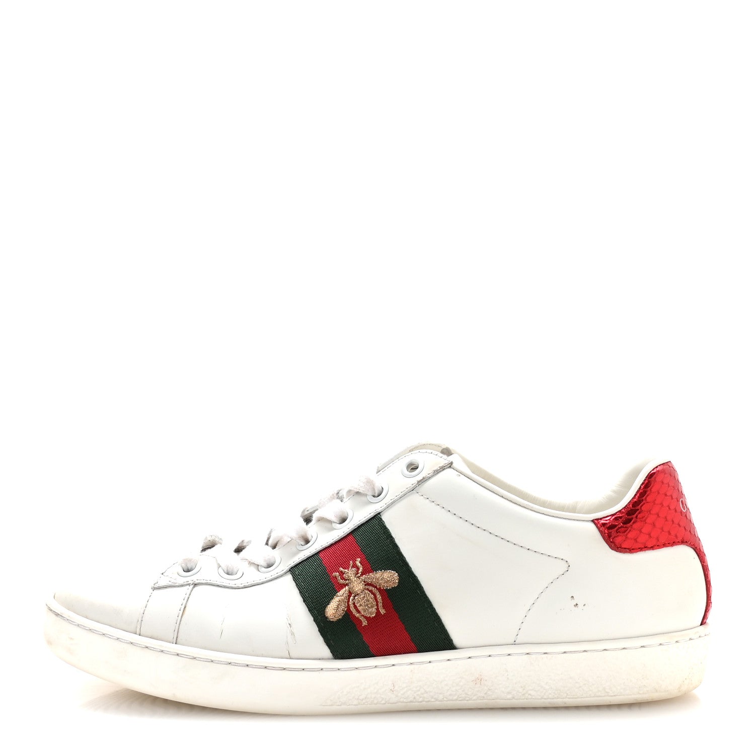 Gucci Calfskin Ayers Bee Embroidered Womens Ace Sneakers 37 White Green ...