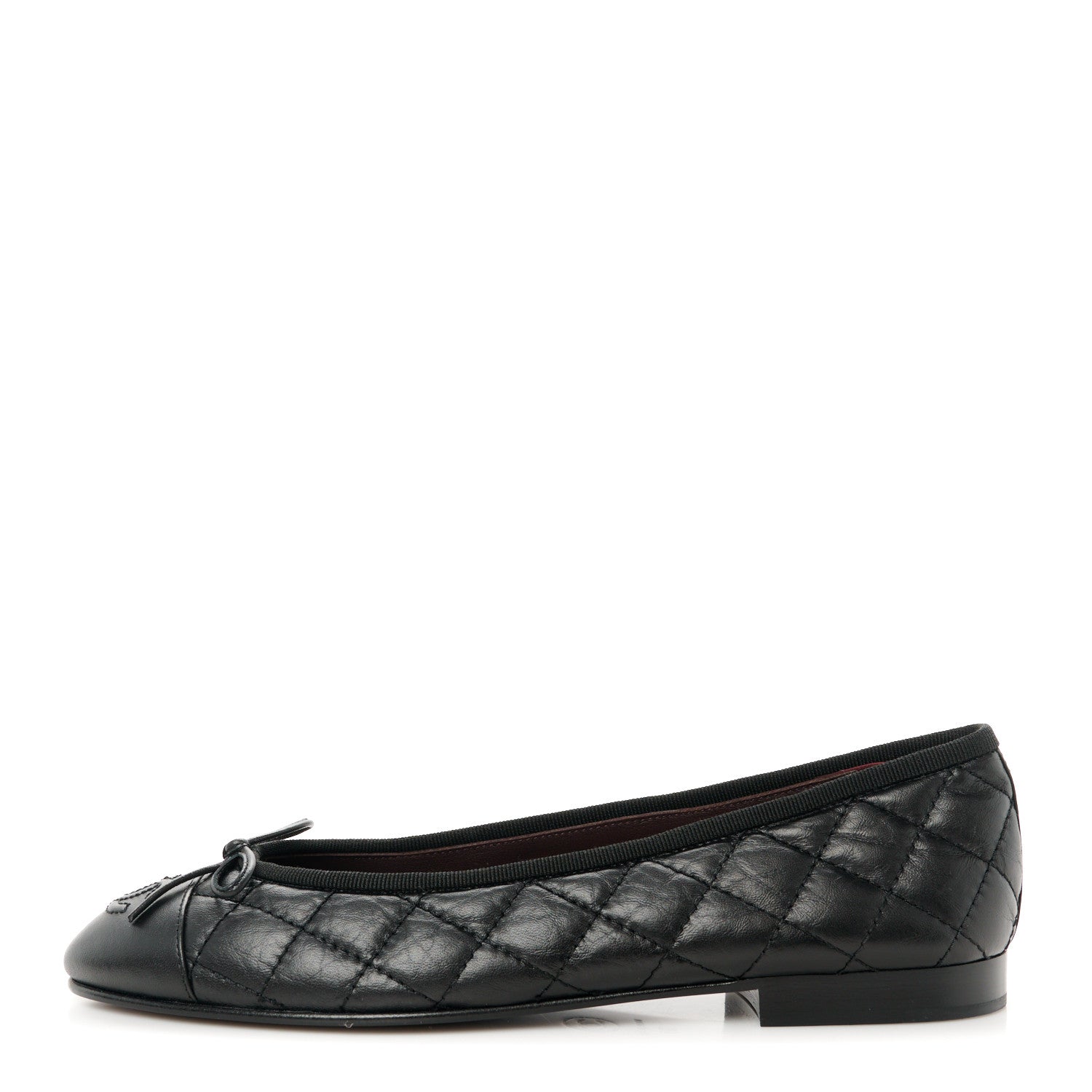 Chanel Aged Calfskin Quilted CC Cap Toe Ballerina Flats 37 Black ...