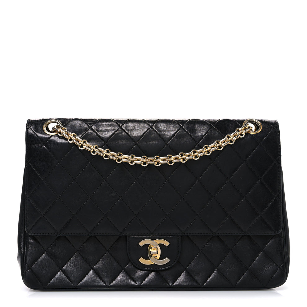 Chanel Lambskin Quilted Medium Double Flap Bijoux Chain Black 1790608 ...