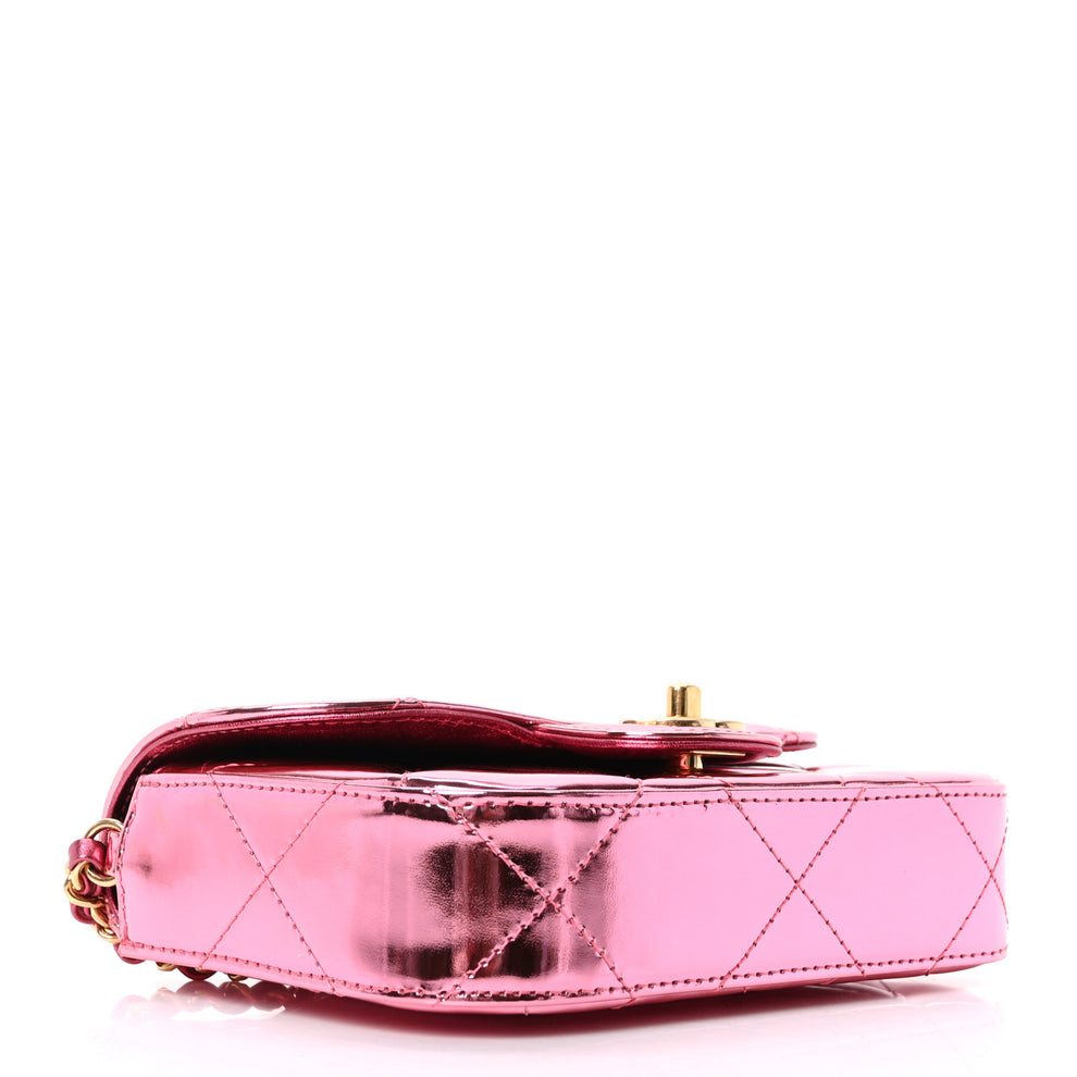 Chanel Mirror Metallic Calfskin Quilted Mini Top Handle Flap Pink ...