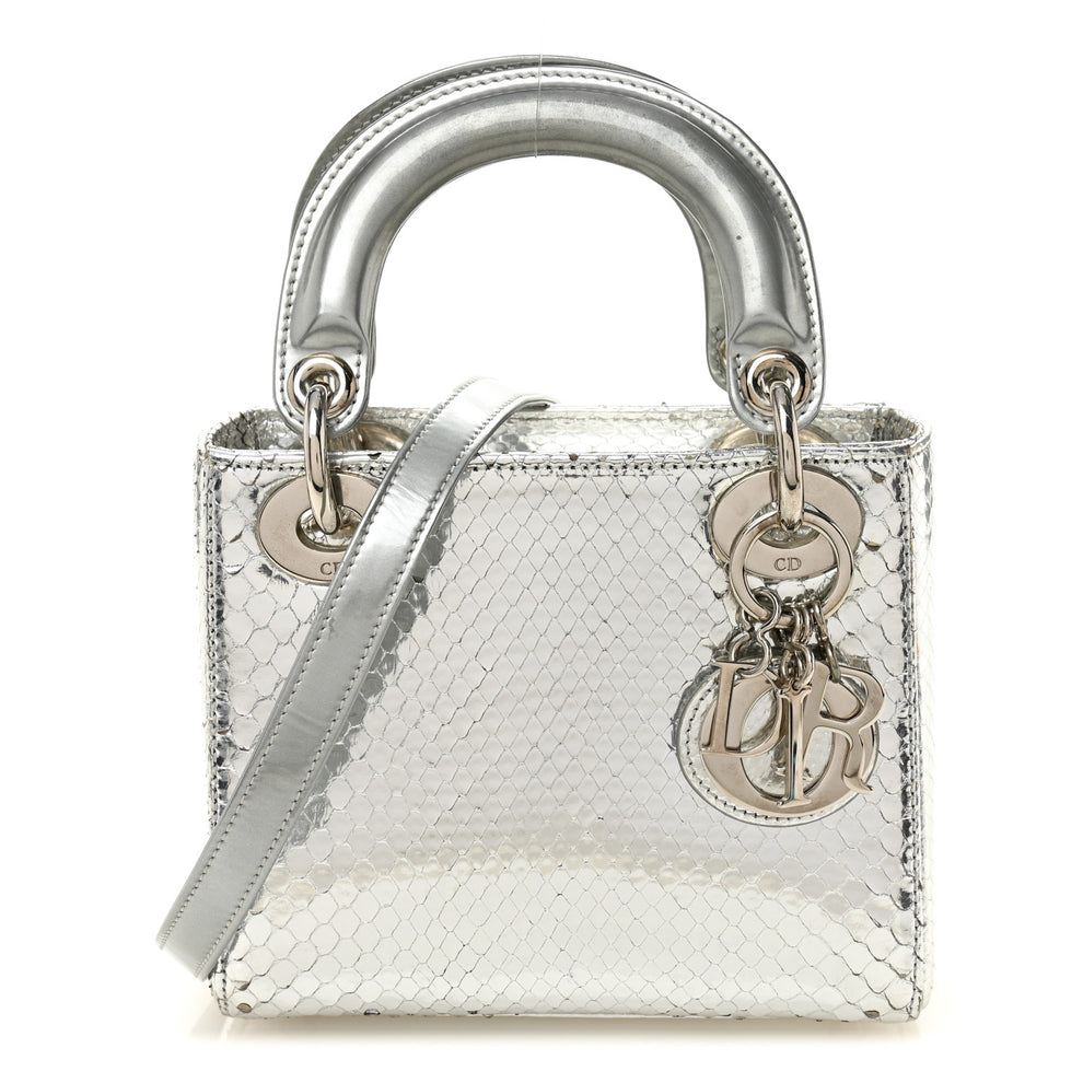 Christian Dior Metallic Snakeskin Mini Lady Dior Silver 1792636 ...