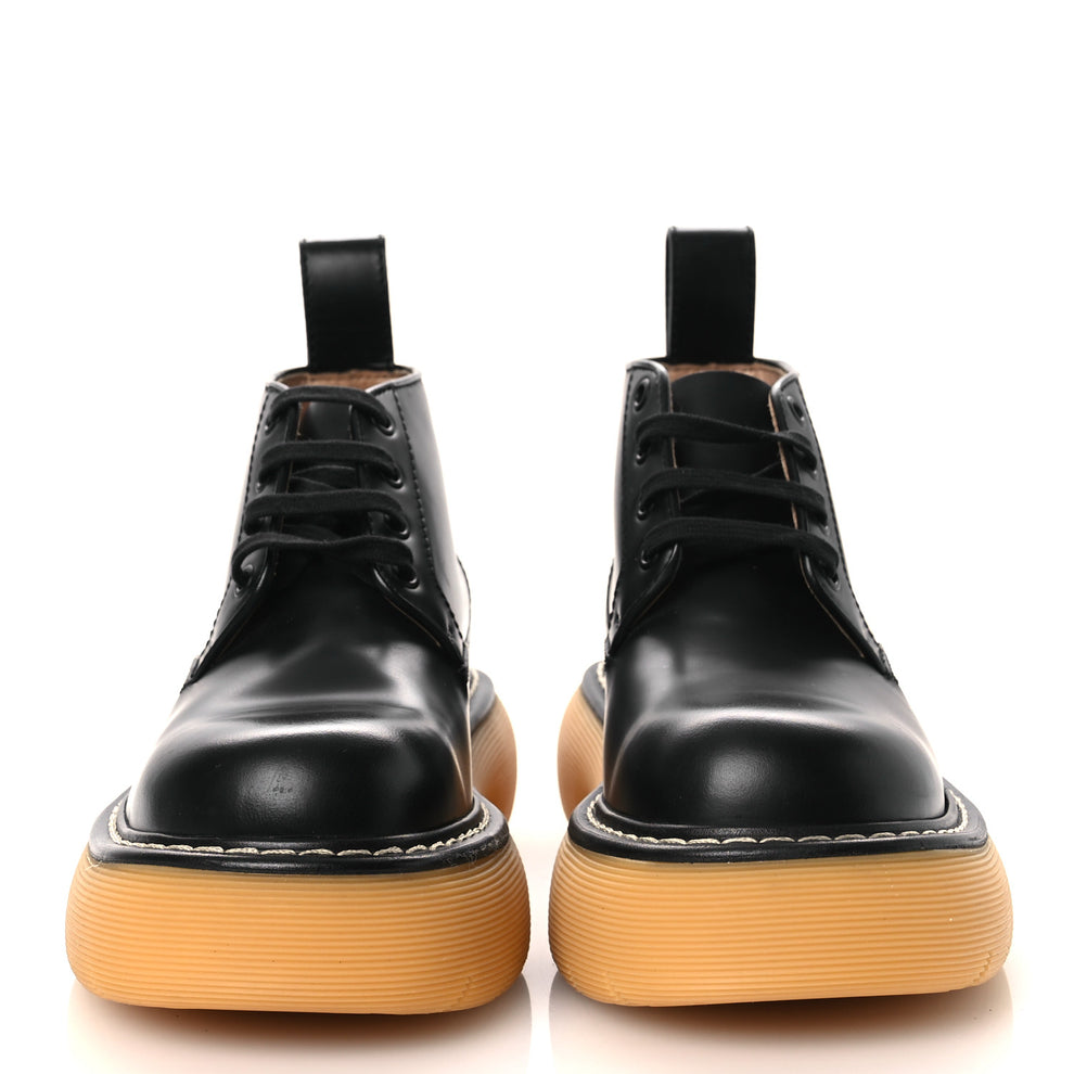 Bottega Veneta Calfskin Bounce Lace Up Ankle Boots All 38 Black Natural ...