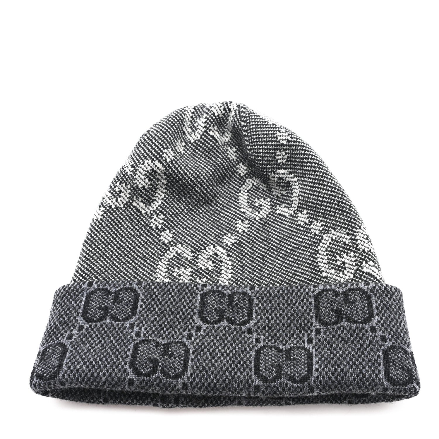 Gucci Wool Monogram Doubly G Beanie Hat L Black Dark Grey 1737875 ...