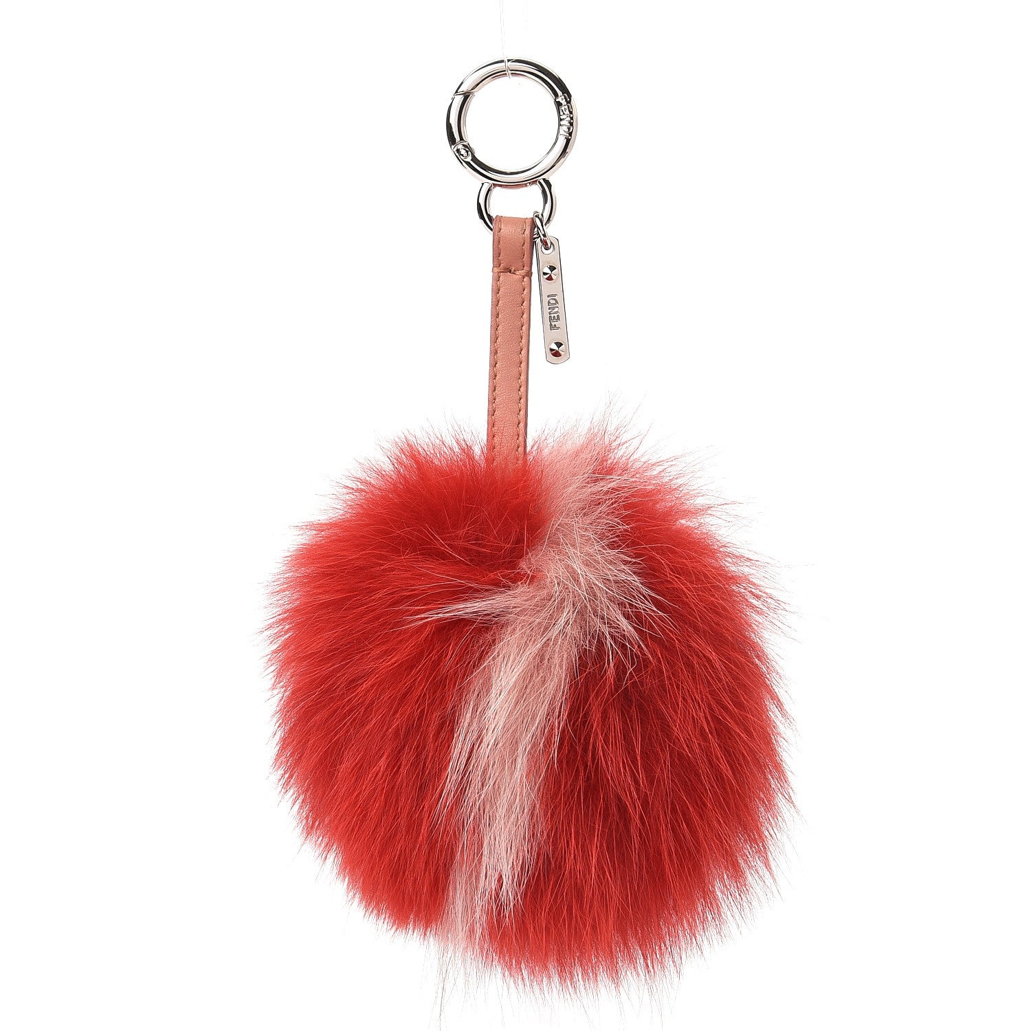 Fendi Fox Fur Nappa Bi-Color Striped Pom Pom Bag Charm Red Pink 255181 ...