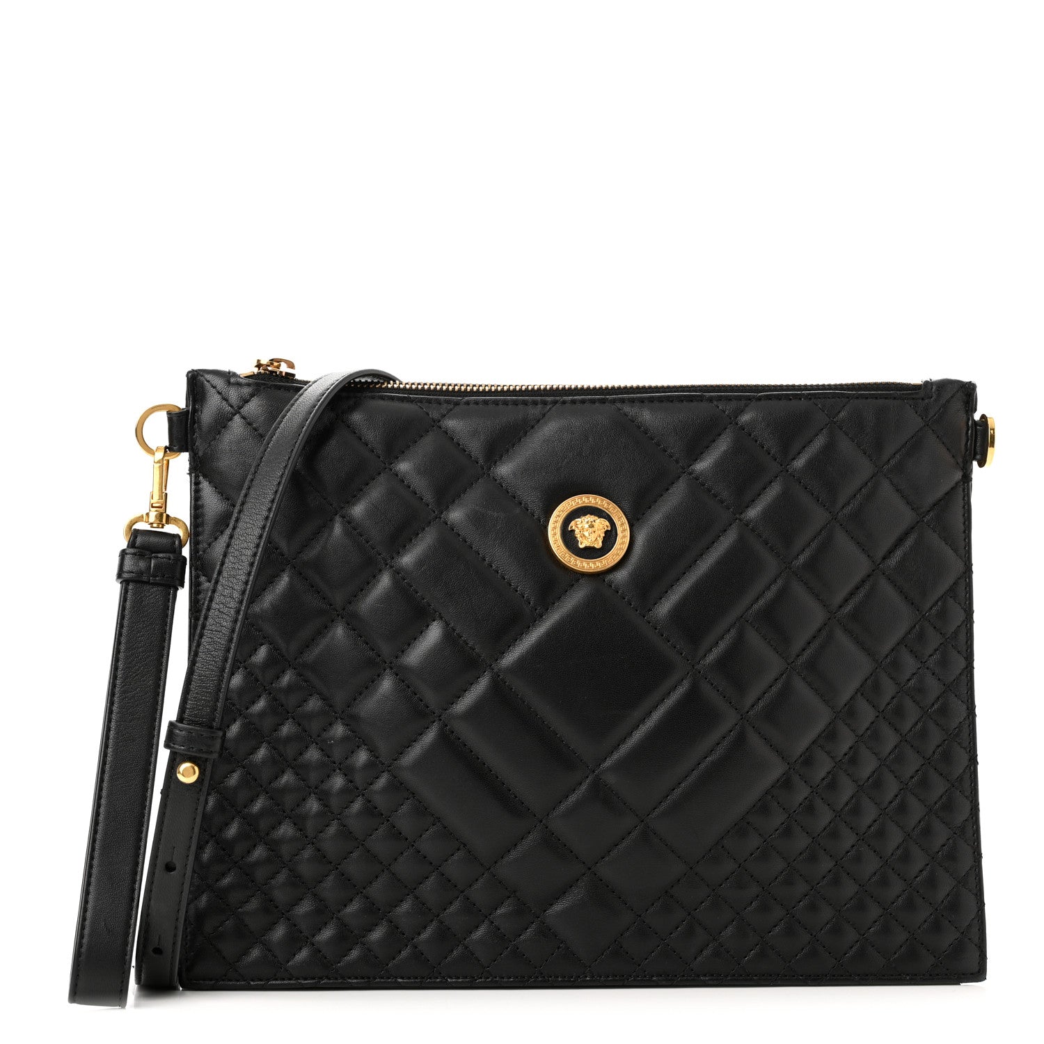 Versace Calfskin Quilted Large Tribute Icon Crossbody Pouch Black ...
