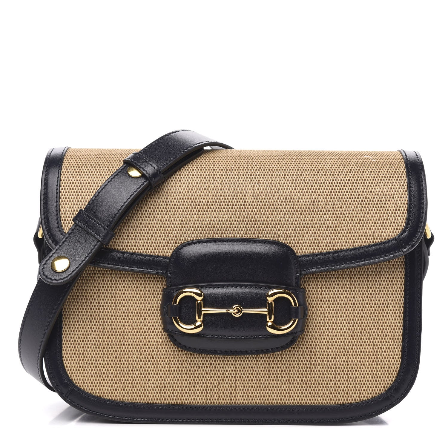 Gucci Vintage Rice Canvas Plutone Calfskin Horsebit 1955 Shoulder Bag ...