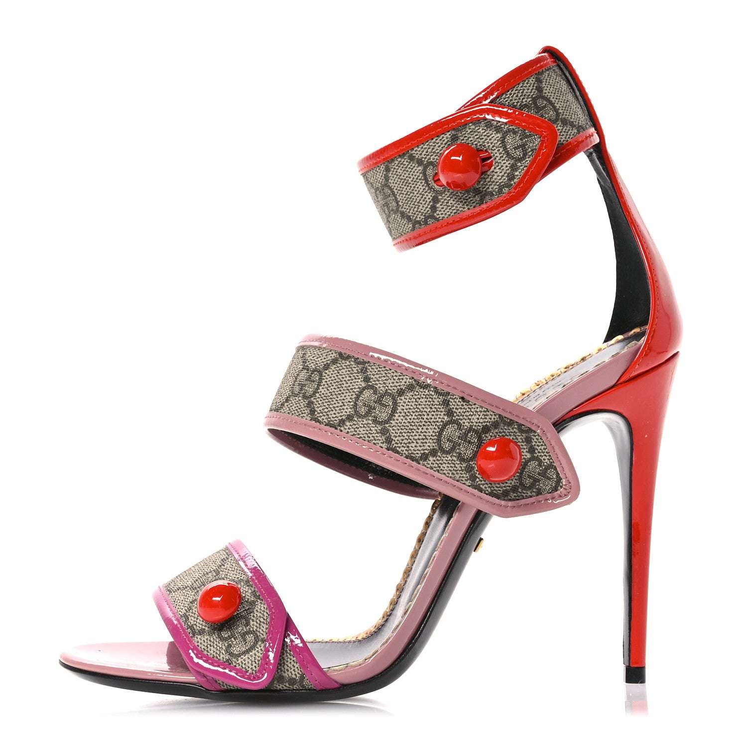 Gucci GG Supreme Monogram Patent Harleth Sandals 39.5 Beige Ebony Sun ...