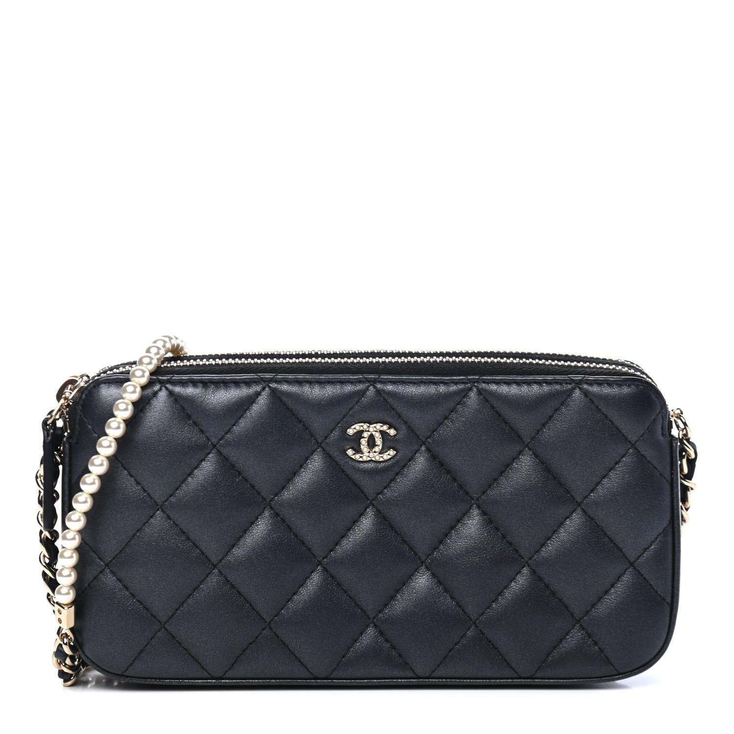 Chanel Iridescent Lambskin Quilted Pearl Clutch With Chain Black 819025 ...