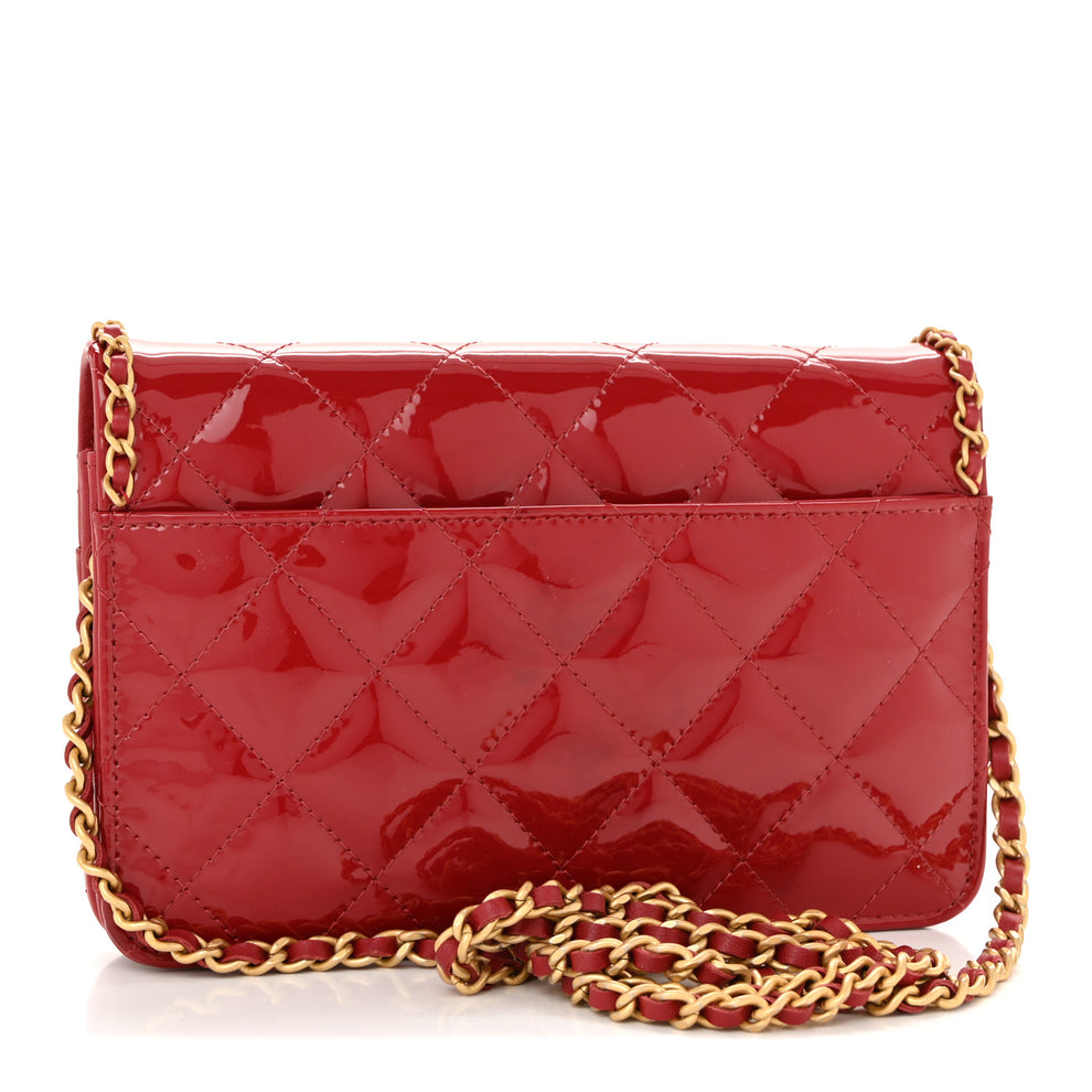 Chanel Patent Quilted Chain Around Heart Wallet On Chain WOC Red ...