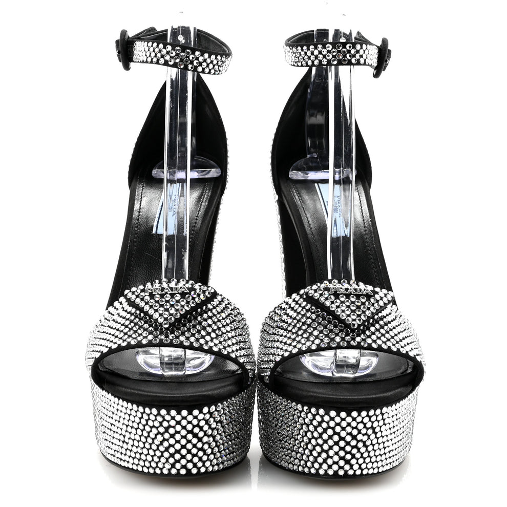 Prada Satin Crystal Triangle Logo 40/135mm Platform Sandals 37 Cristal ...