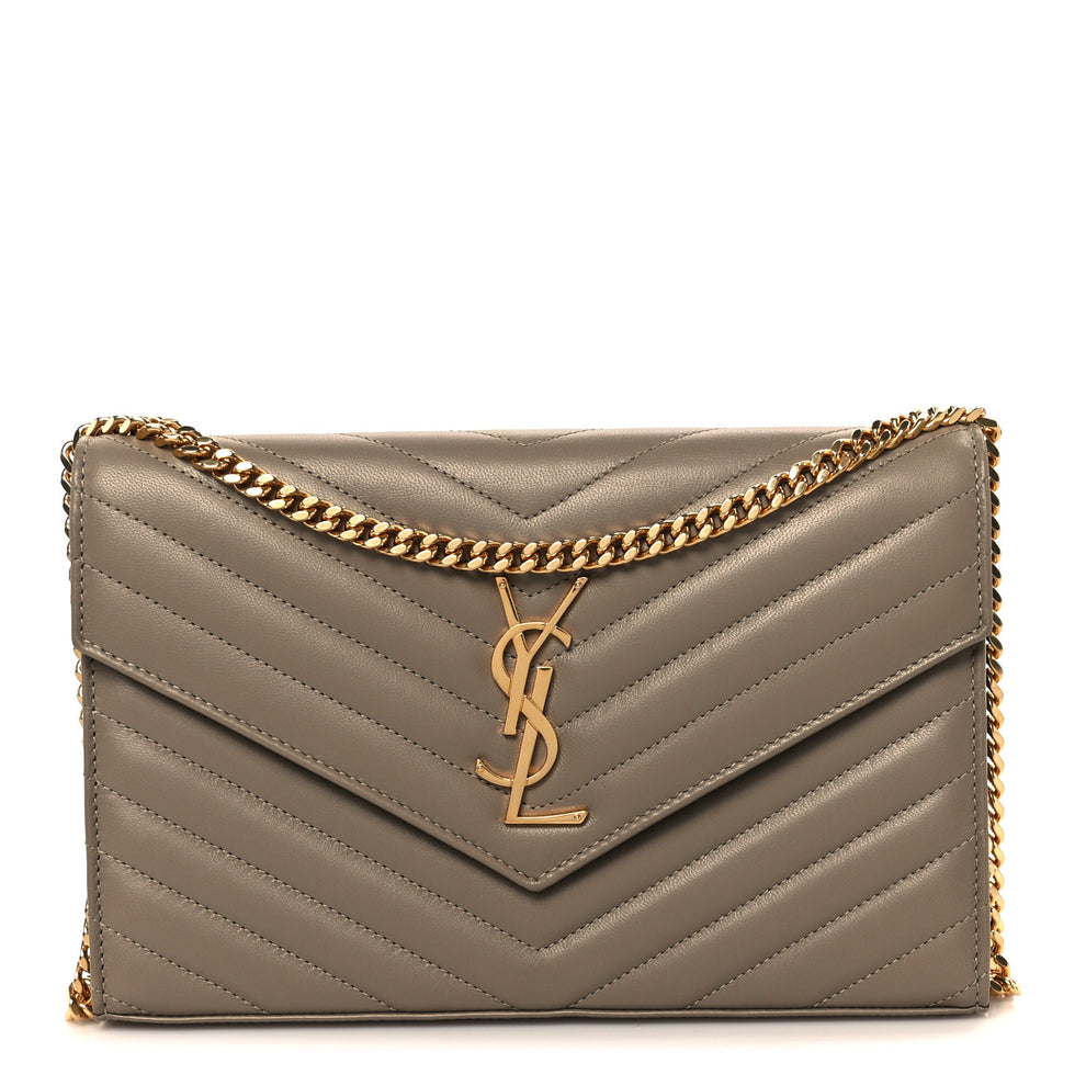 Saint Laurent Lambskin Matelasse Chevron Monogram Envelope Chain Wallet ...