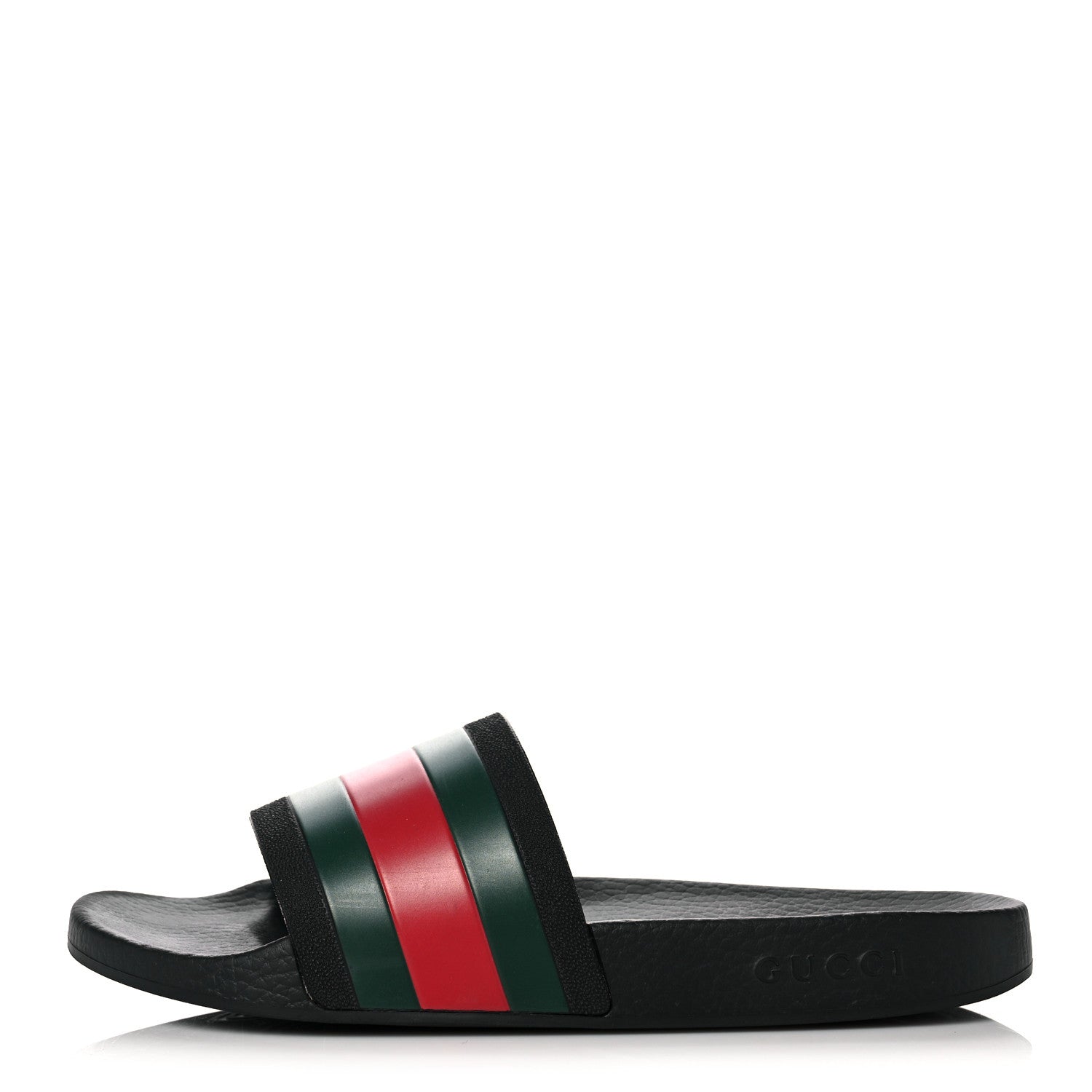Gucci Rubber Web Mens Pool Slide Sandals 6 Black Green Red 995383 ...