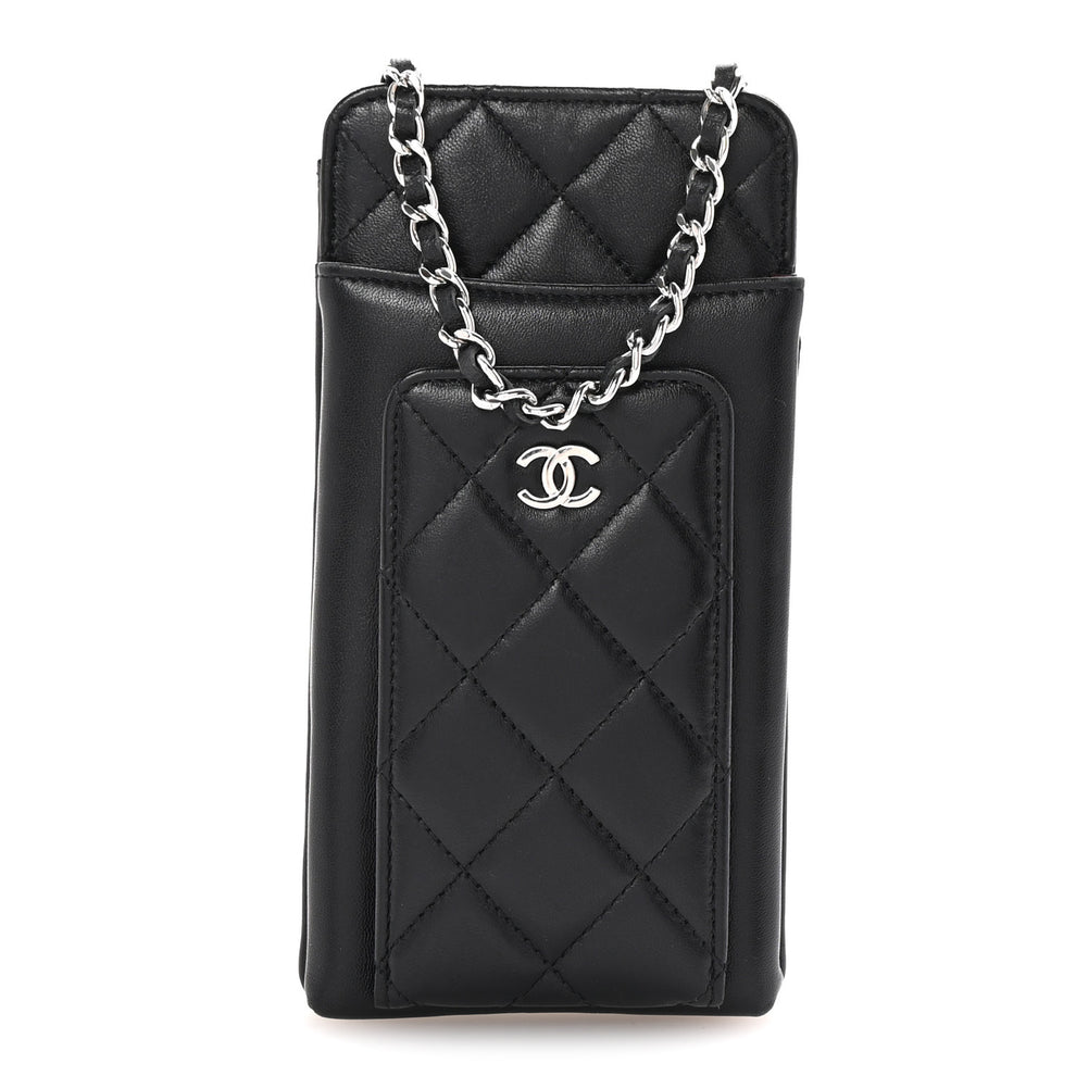 Chanel Lambskin Quilted Zip Phone Case Black 1719550 – FASHIONPHILE