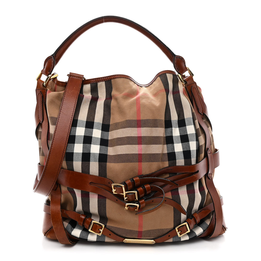 Burberry House Check Bridle Calfskin Medium Gosford Hobo Dark Tan ...