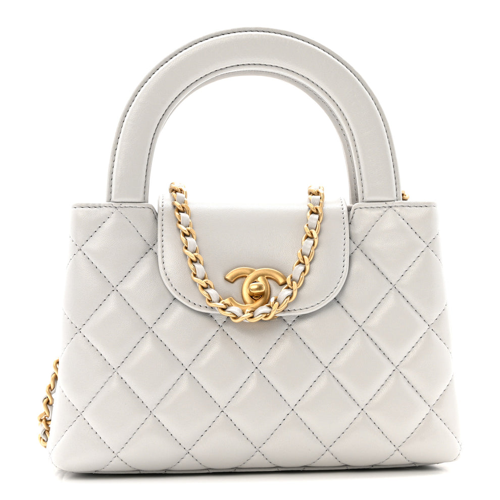 Chanel Shiny Aged Calfskin Quilted Nano Kelly Shopper Light Grey ...