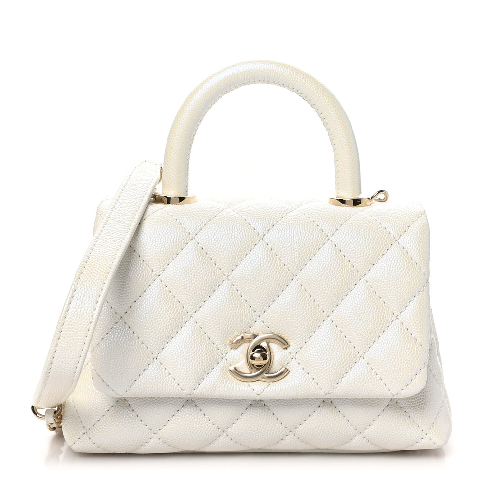 Chanel Iridescent Caviar Quilted Extra Mini Coco Handle Flap White ...