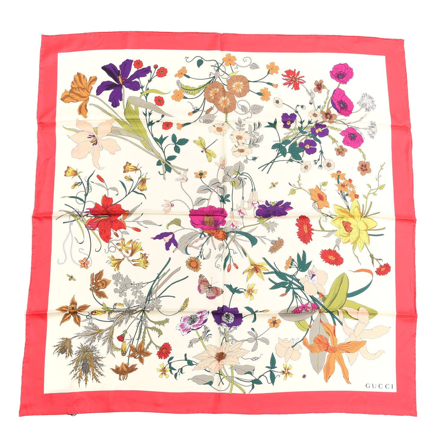 Gucci Silk Flora Gothic Square Scarf Ivory Red 711571 – FASHIONPHILE