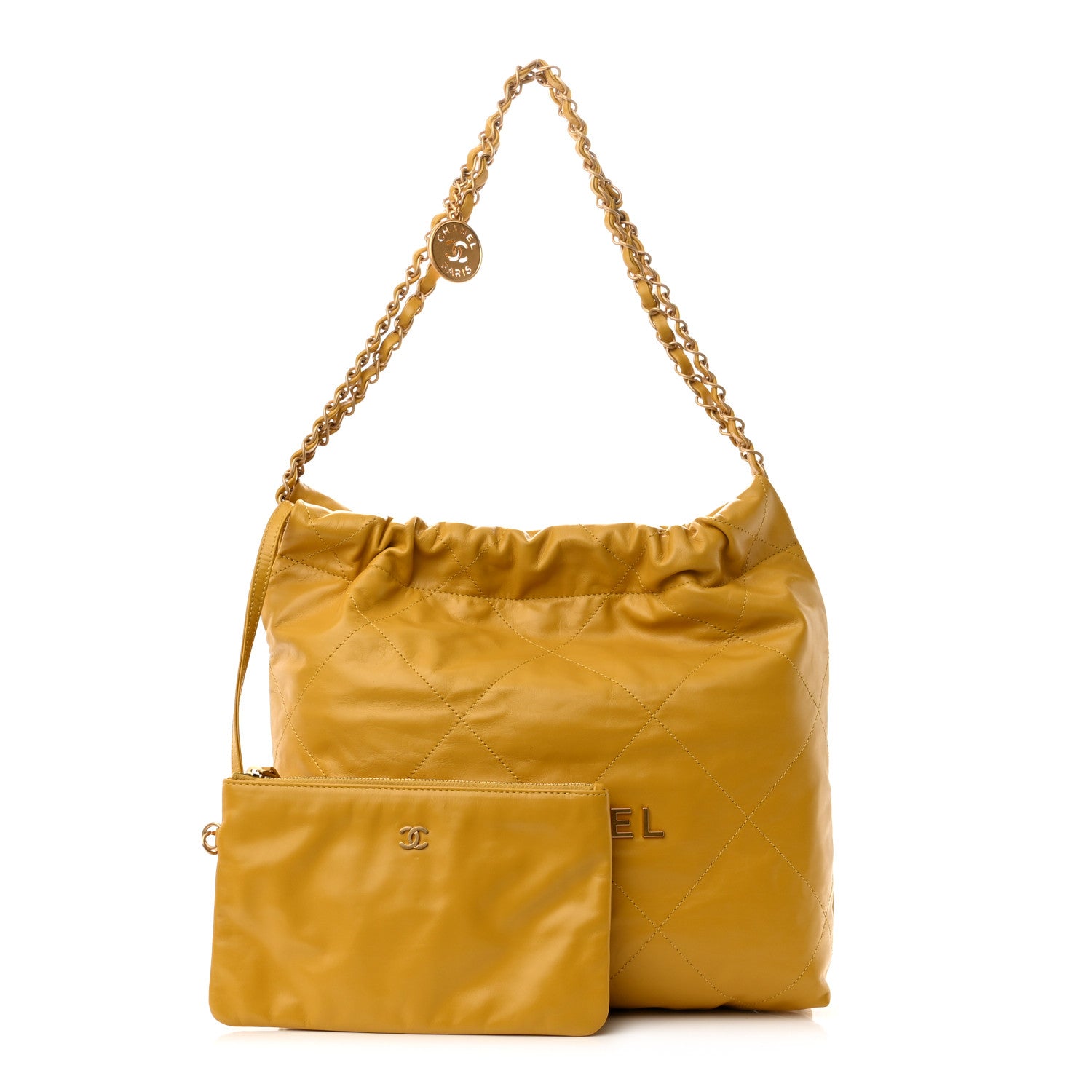 Chanel Shiny Calfskin Quilted Small Chanel 22 Yellow 1342055 – FASHIONPHILE
